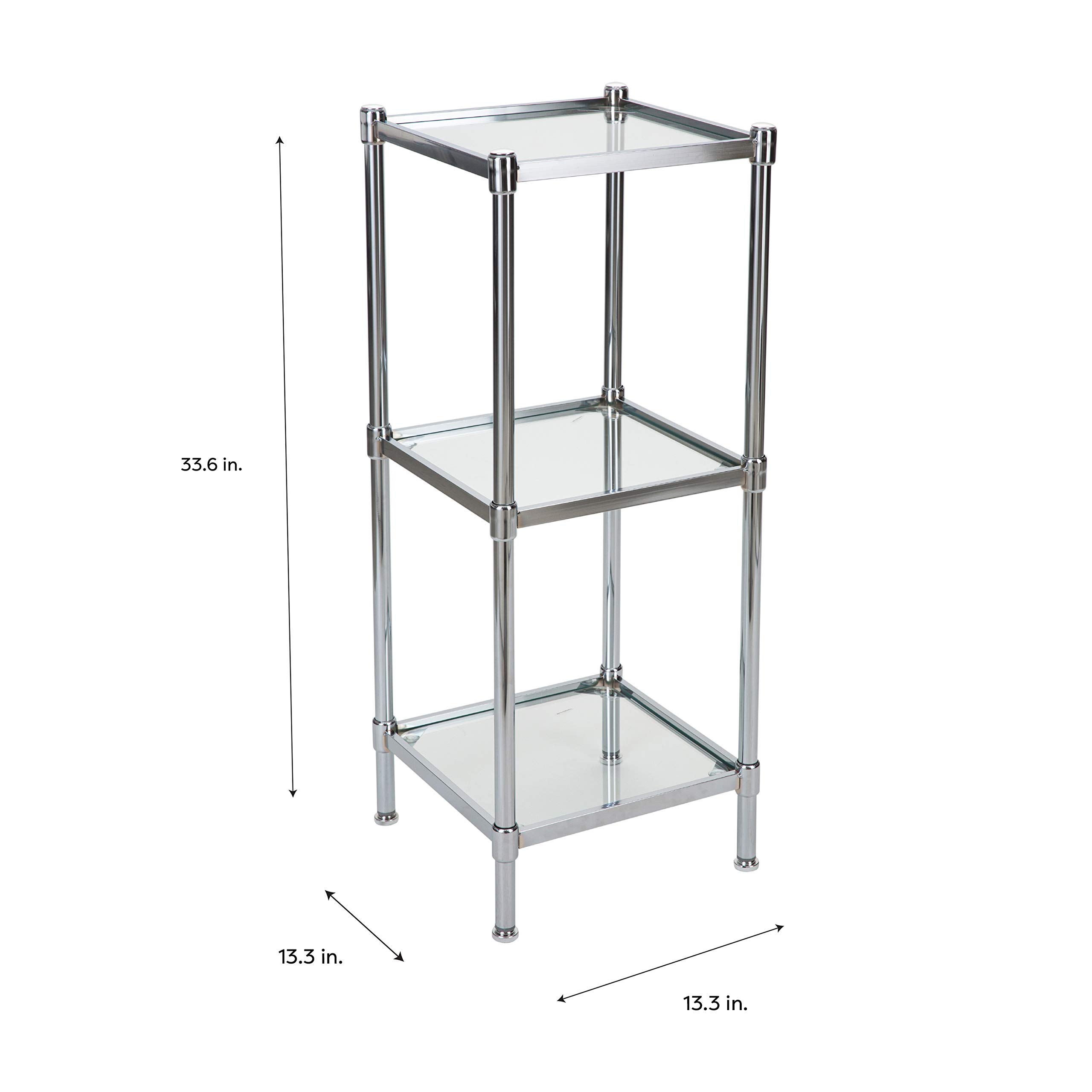 Organize It All 3 Tier Tempered Glass Freestanding Bathroom Storage Tower 13.25 x 13.25 x 31 inches