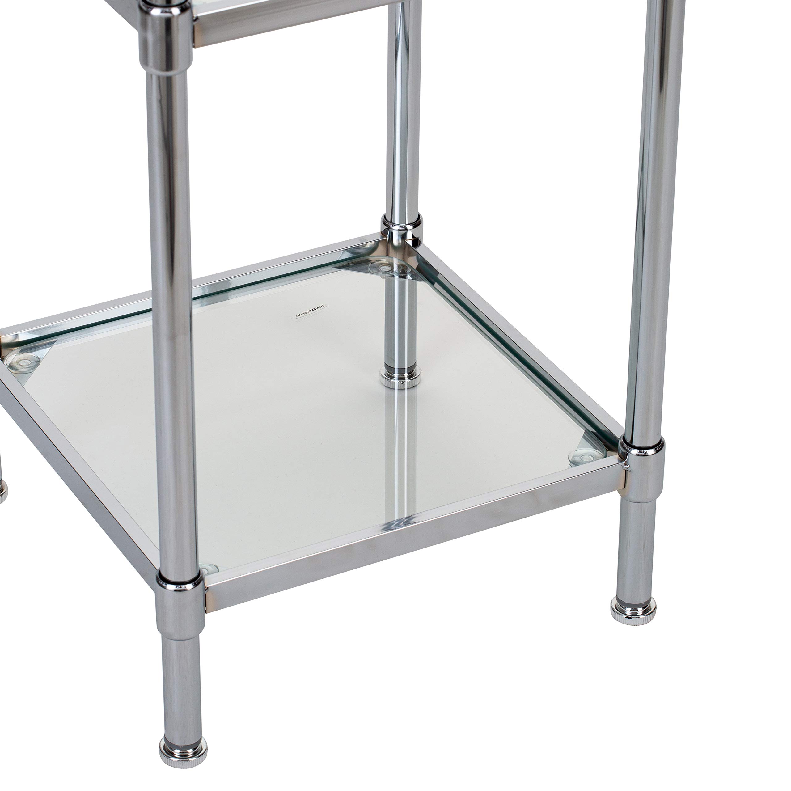 Organize It All 3 Tier Tempered Glass Freestanding Bathroom Storage Tower 13.25 x 13.25 x 31 inches