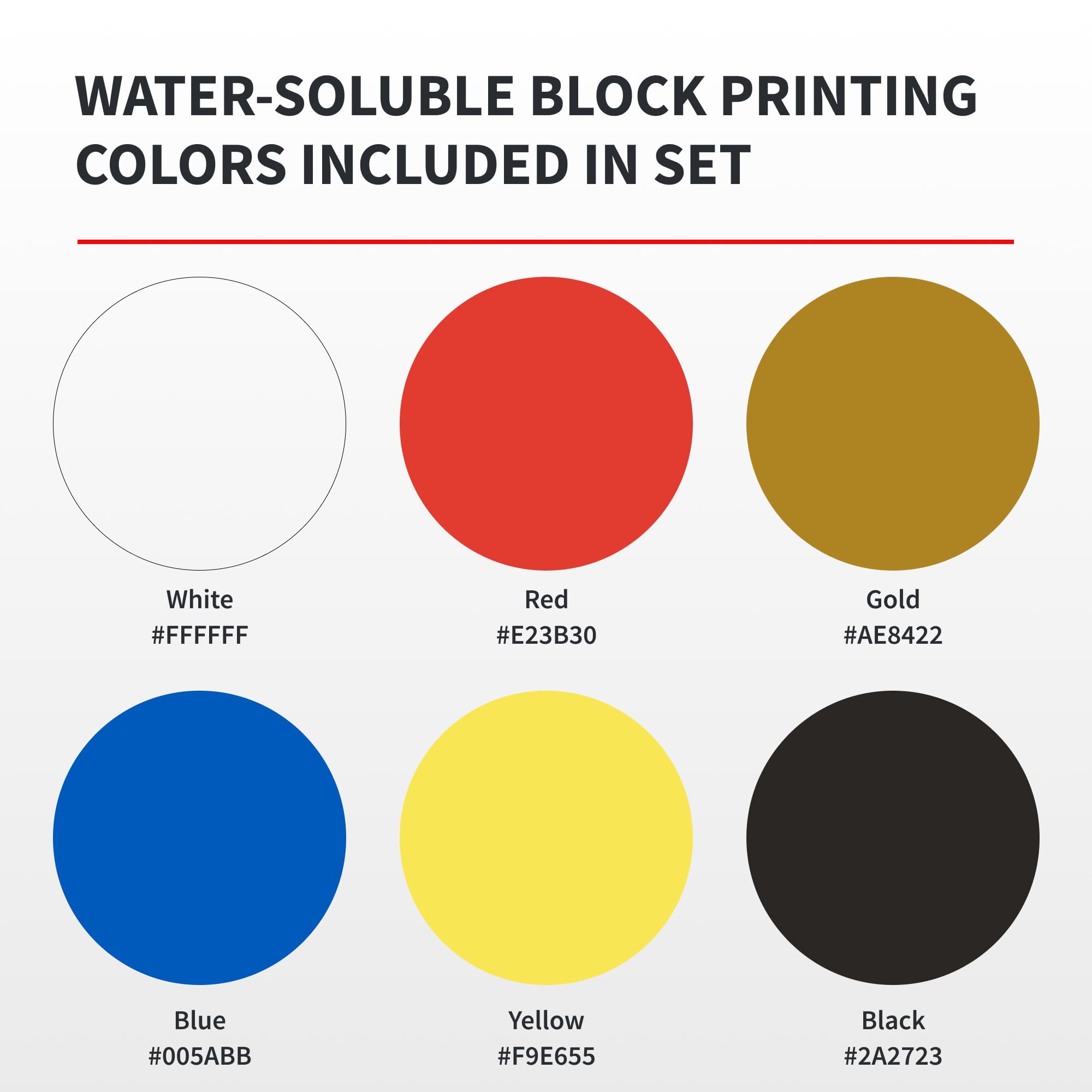 Speedball Water-Soluble Block Printing Ink Starter Set, 6 Bold Colors with Satin Finish, 1.25-Ounce Tubes