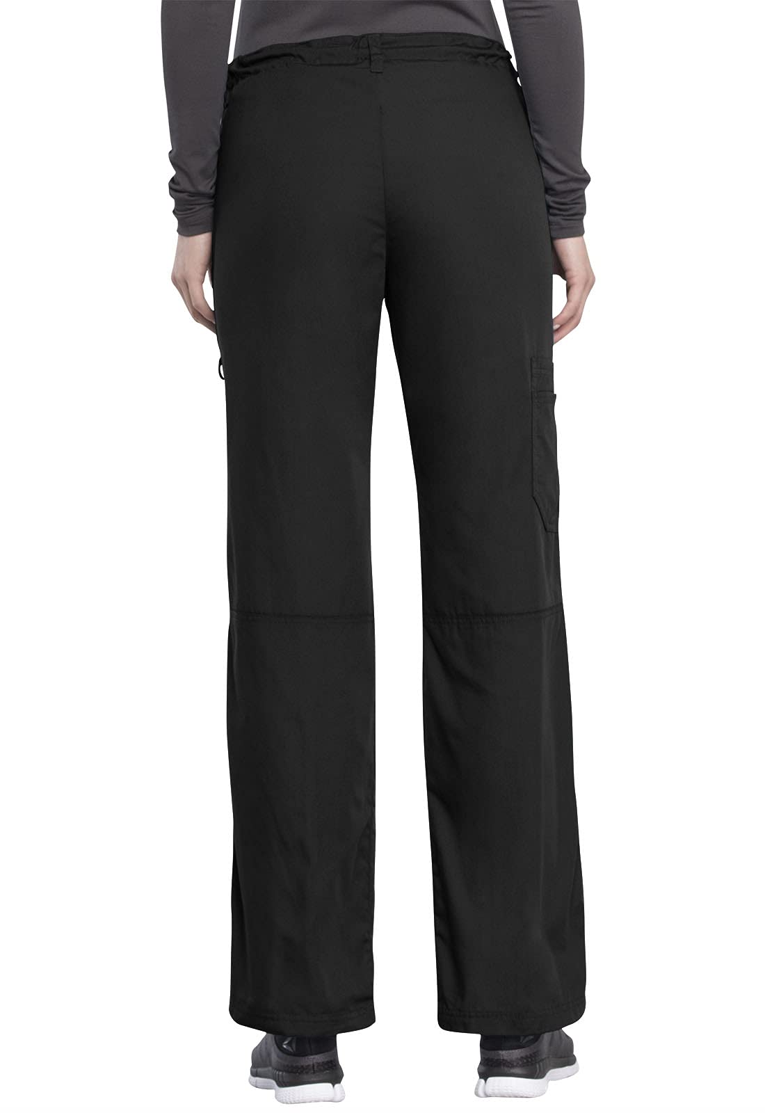 Cherokee Women's Low Rise Drawstring Cargo Scrub Pant, Black, Medium