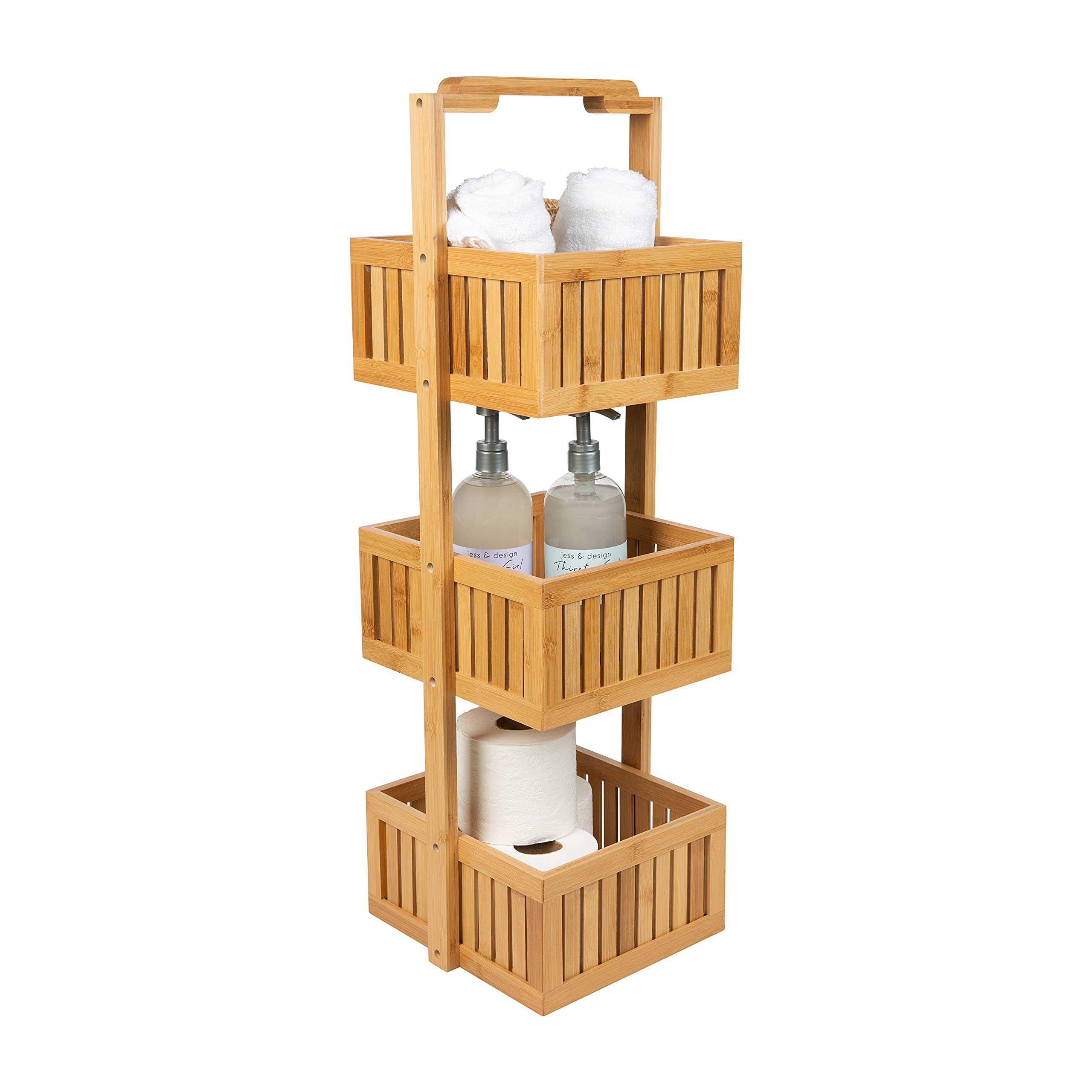 Organize It All Basket Bamboo Bathroom Storage, Brown