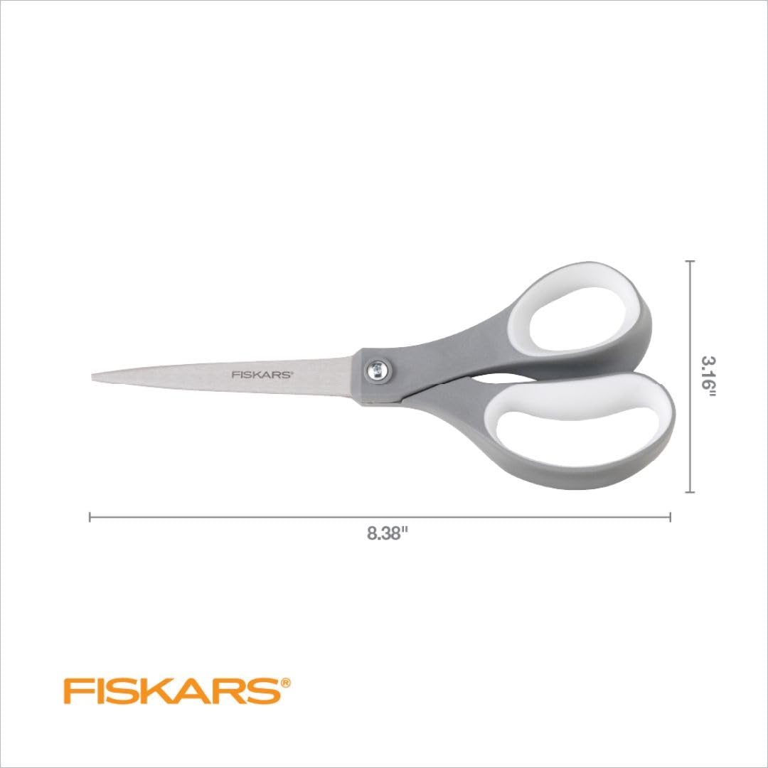 Fiskars 01-004761J Softgrip Scissors Straight Stainless Steel, 8 Inch,Gray