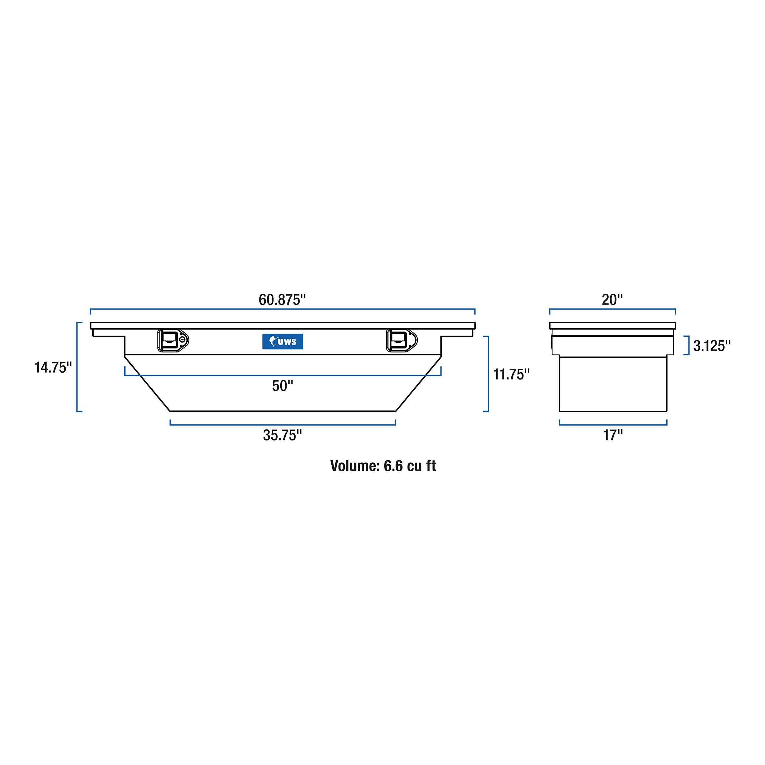 UWS TBS-60-A-LP-BLK Black Angled Single Lid Low Profile Aluminum Toolbox with Beveled Insulated Lid