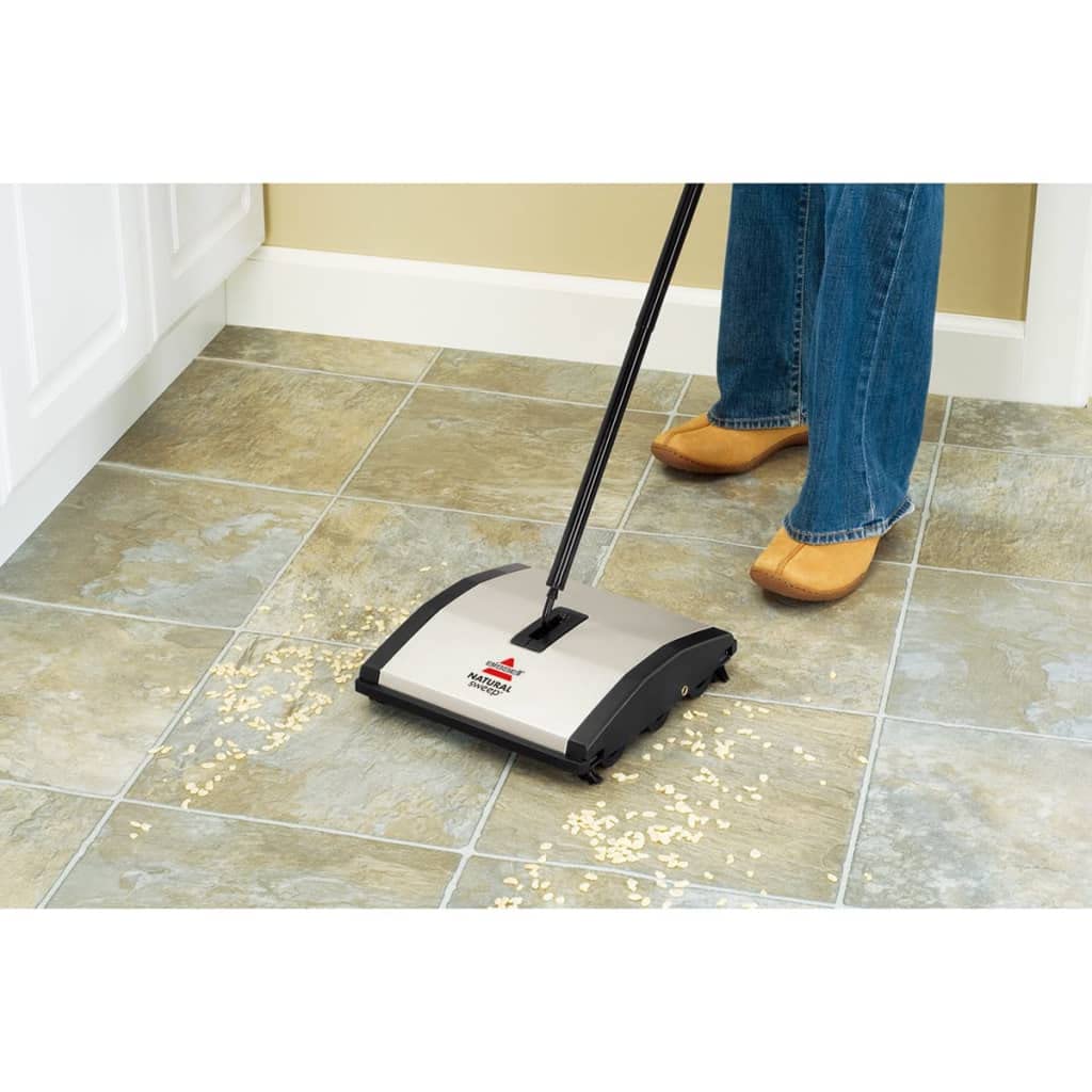 Bissell Natural Sweep Carpet and Floor Sweeper with Dual Rotating System and 2 Corner Edge Brushes, 92N0A, Silver