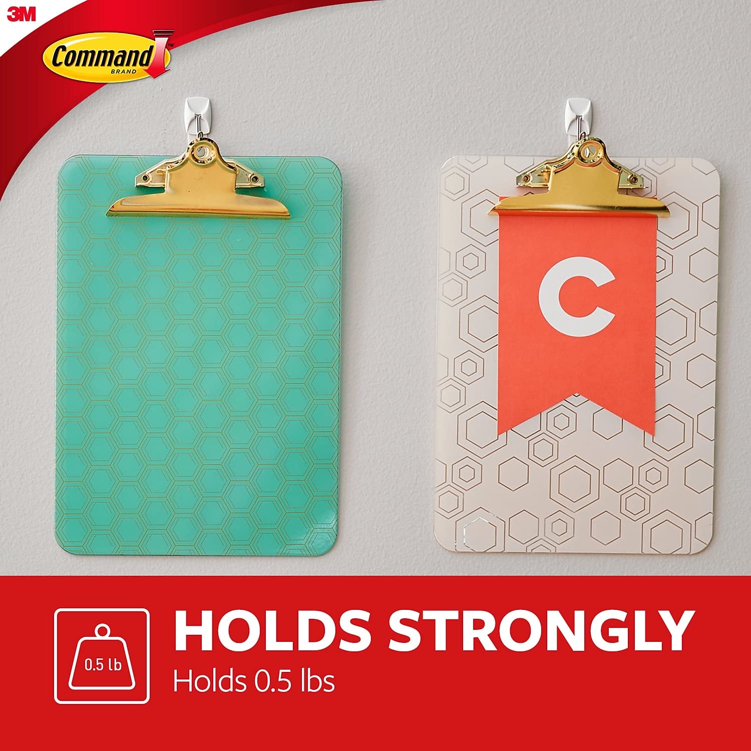 Command 17067Es Hooks W/ Adhesive Strips,Small Wire,Holds 1/2 Lb.,3/Pk,We