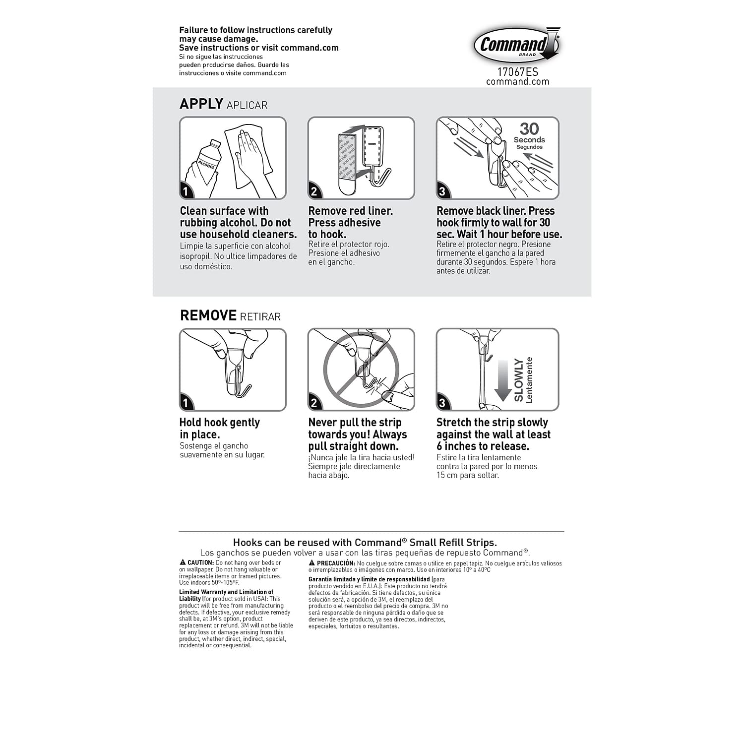 Command 17067Es Hooks W/ Adhesive Strips,Small Wire,Holds 1/2 Lb.,3/Pk,We