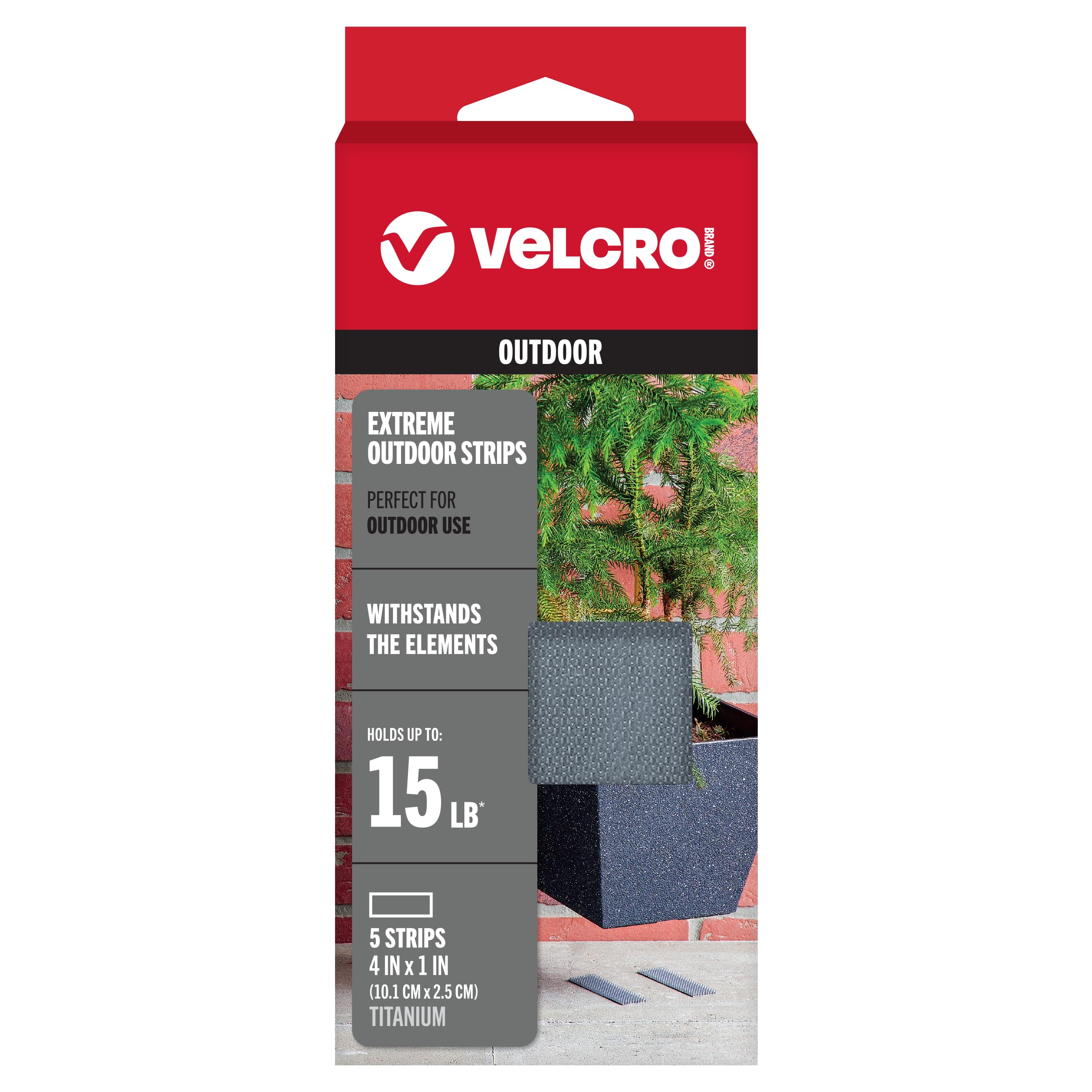 VELCRO Brand Industrial Fasteners Extreme Outdoor Weather Conditions|Professional Grade Heavy Duty Strength Holds up to 15 lbs on Rough Surfaces,4in x 1in (5pk), Strips,Black