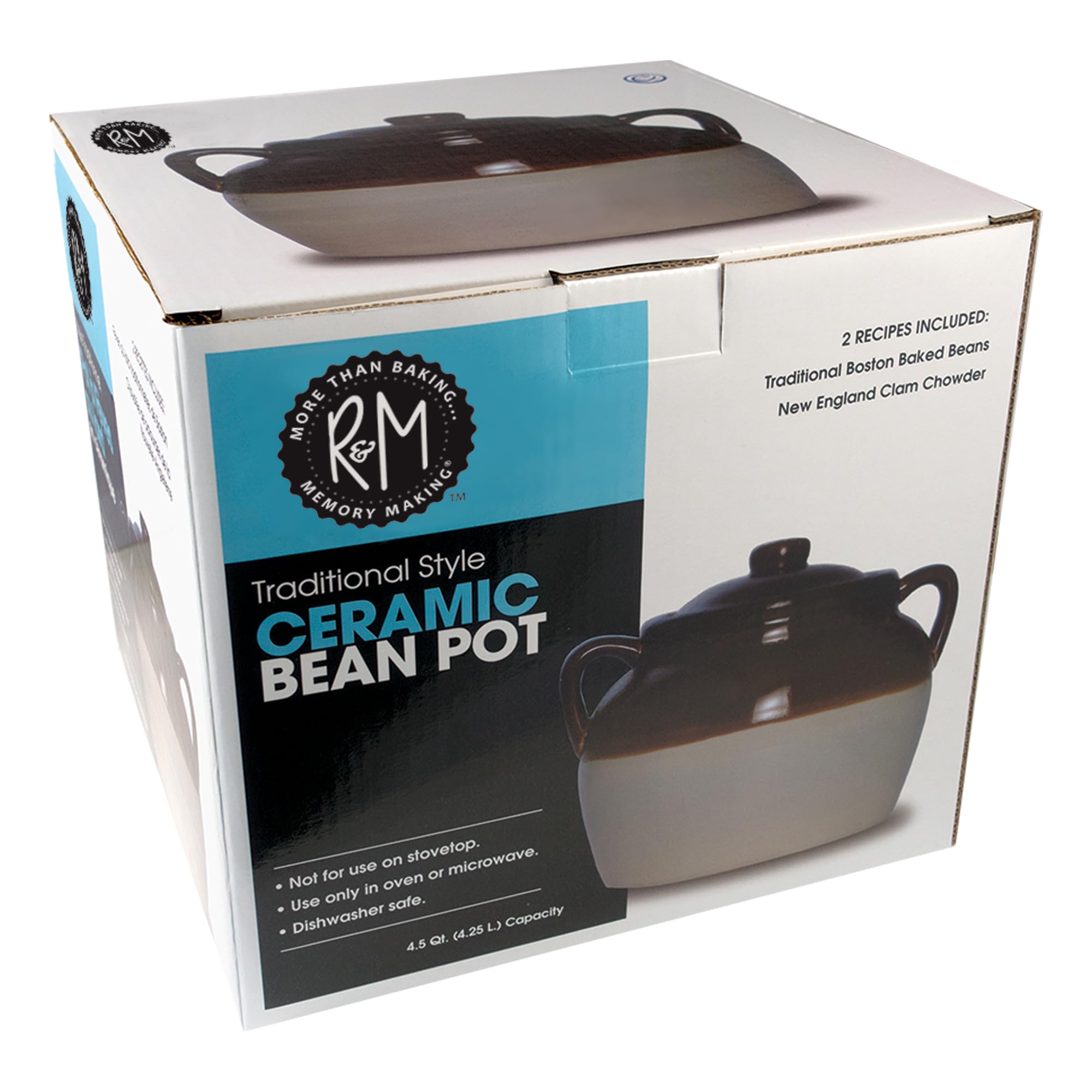 R&M International Traditional Style 4.5-Quart Large Ceramic Bean Pot with Lid, Brown