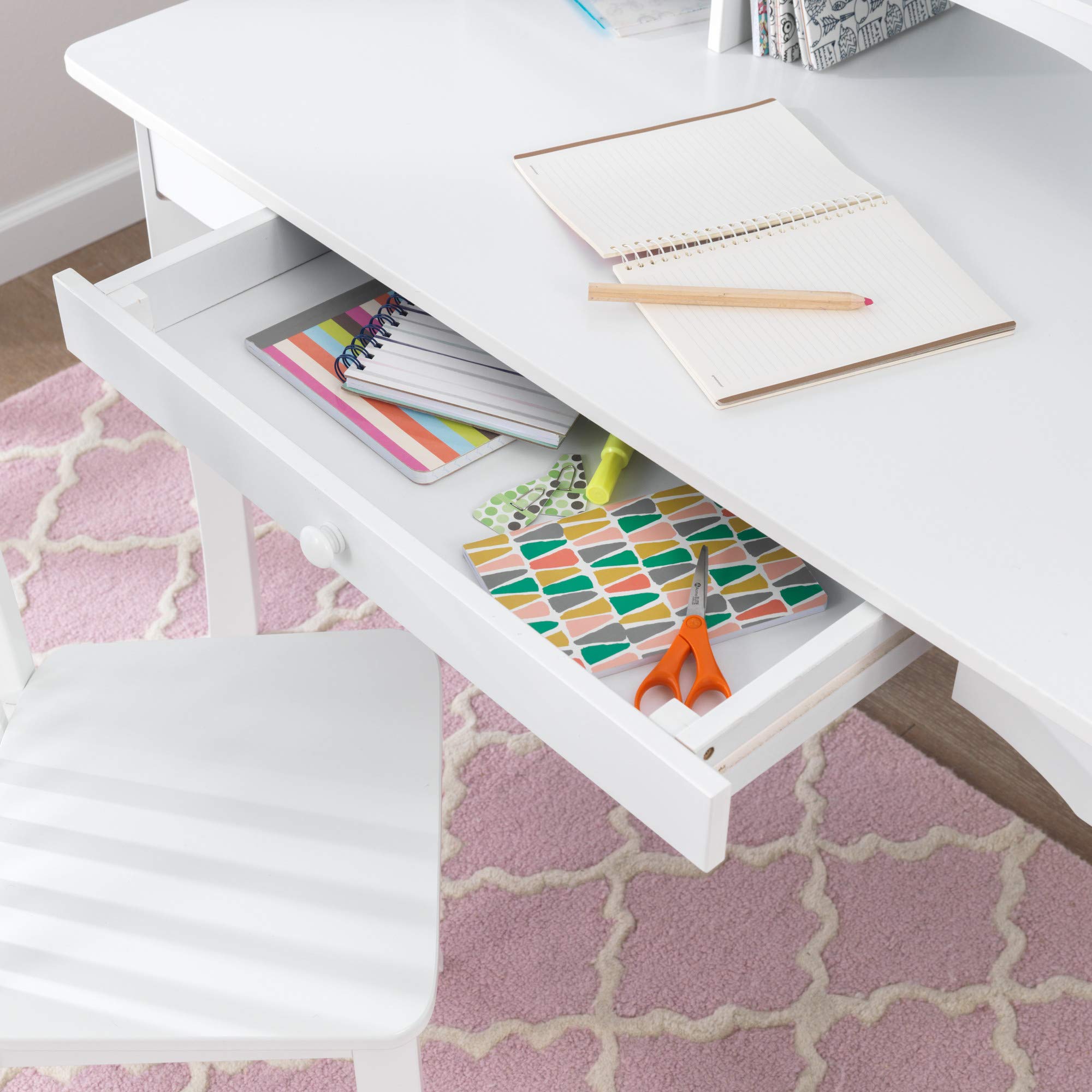KidKraft Avalon Wooden Children's Desk with Hutch, Chair and Storage, White, Gift for Ages 5-10, 41.75 Inch