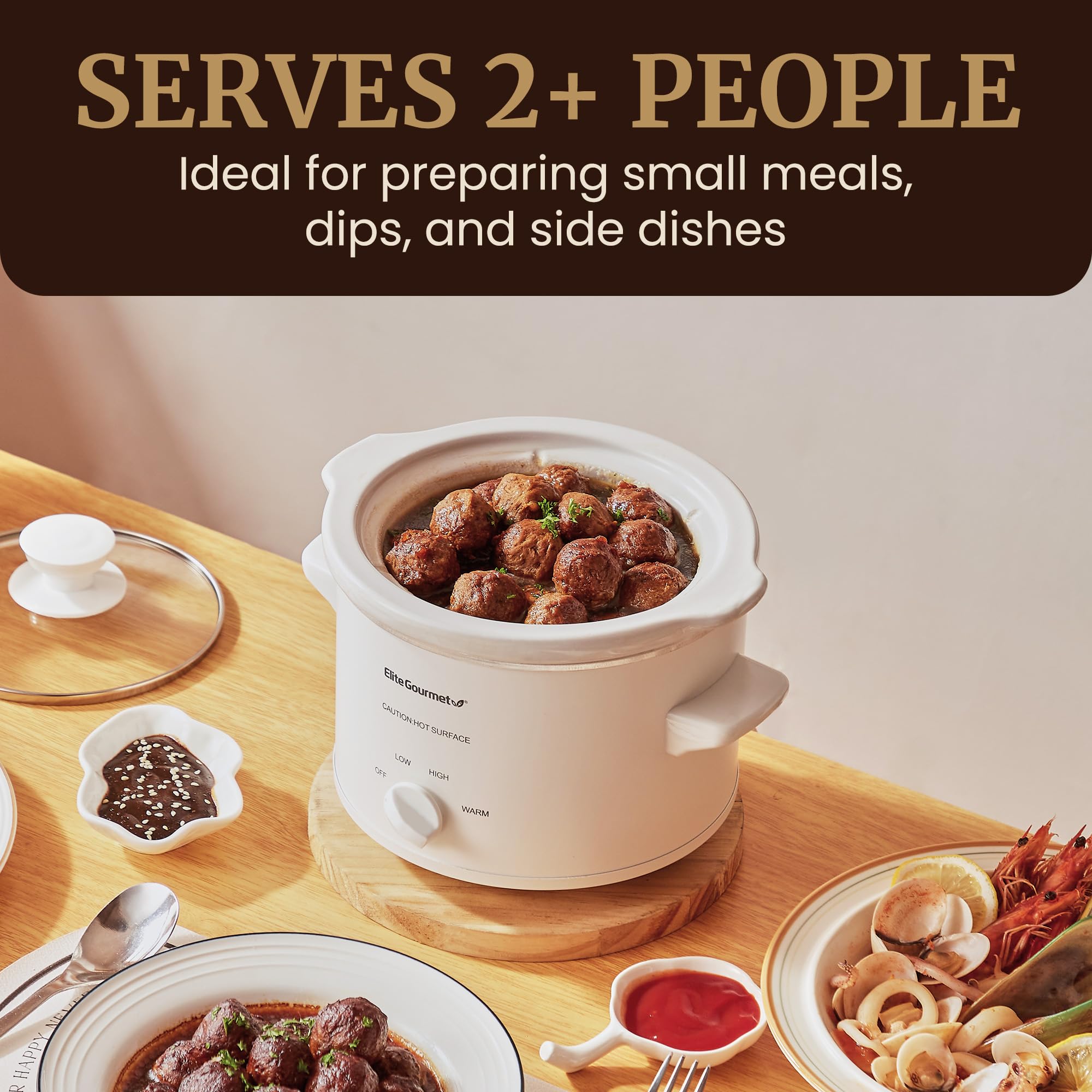 Elite Gourmet MST-250XW Electric Slow Cooker Ceramic Pot Adjustable Temp, Entrees, Sauces, Stews & Dips, Dishwasher Safe Glass Lid & Crock