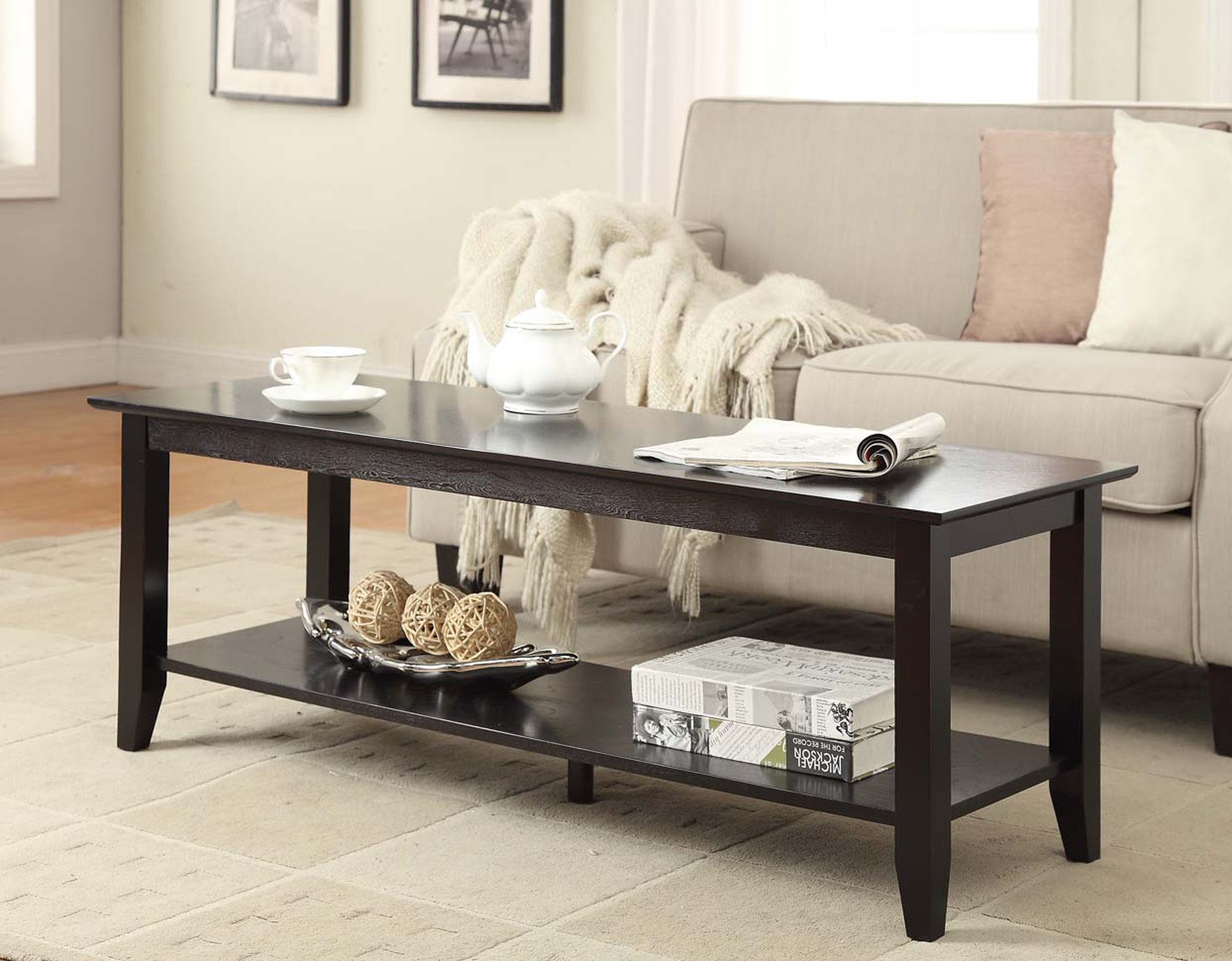 Convenience Concepts American Heritage Coffee Table with Shelf, Black