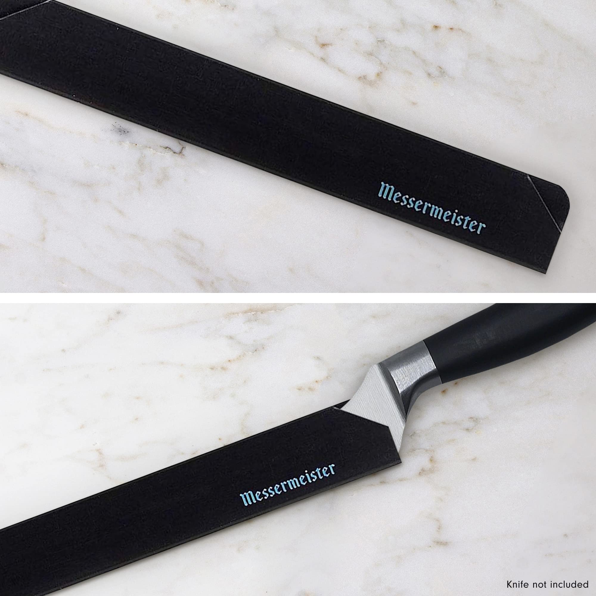 Messermeister 8β Slicer Edge-Guard, Black - Fashionable & Functional Knife Protector for Carving & Slim-Blade Knives - 2 Blade Entry Notches - 8.5β x 0.9375β