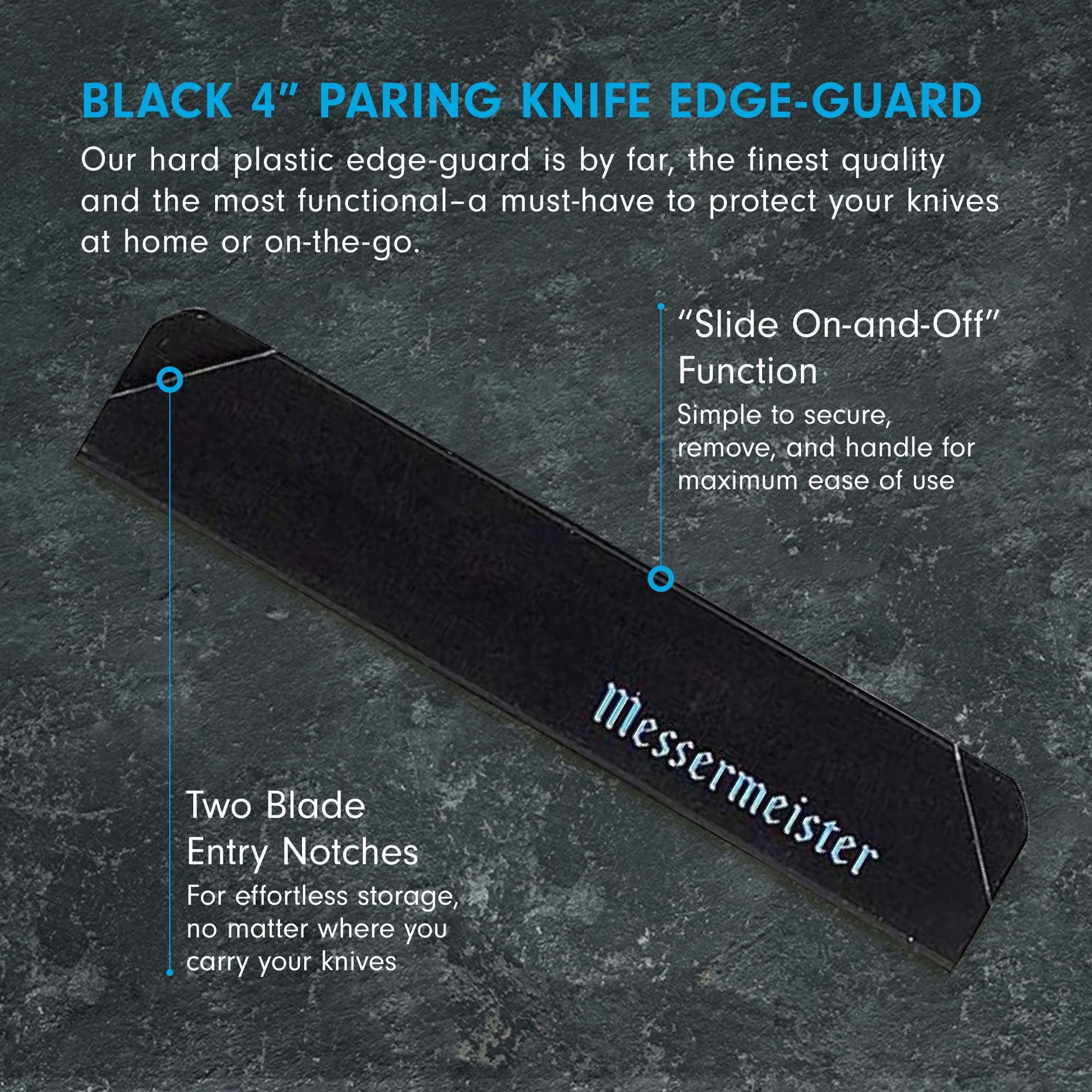 Messermeister 4β Parer Edge-Guard, Black - Fashionable & Functional Knife Protector for Paring & Garnishing Blades - 2 Blade Entry Notches - 4.5β x 0.9375β