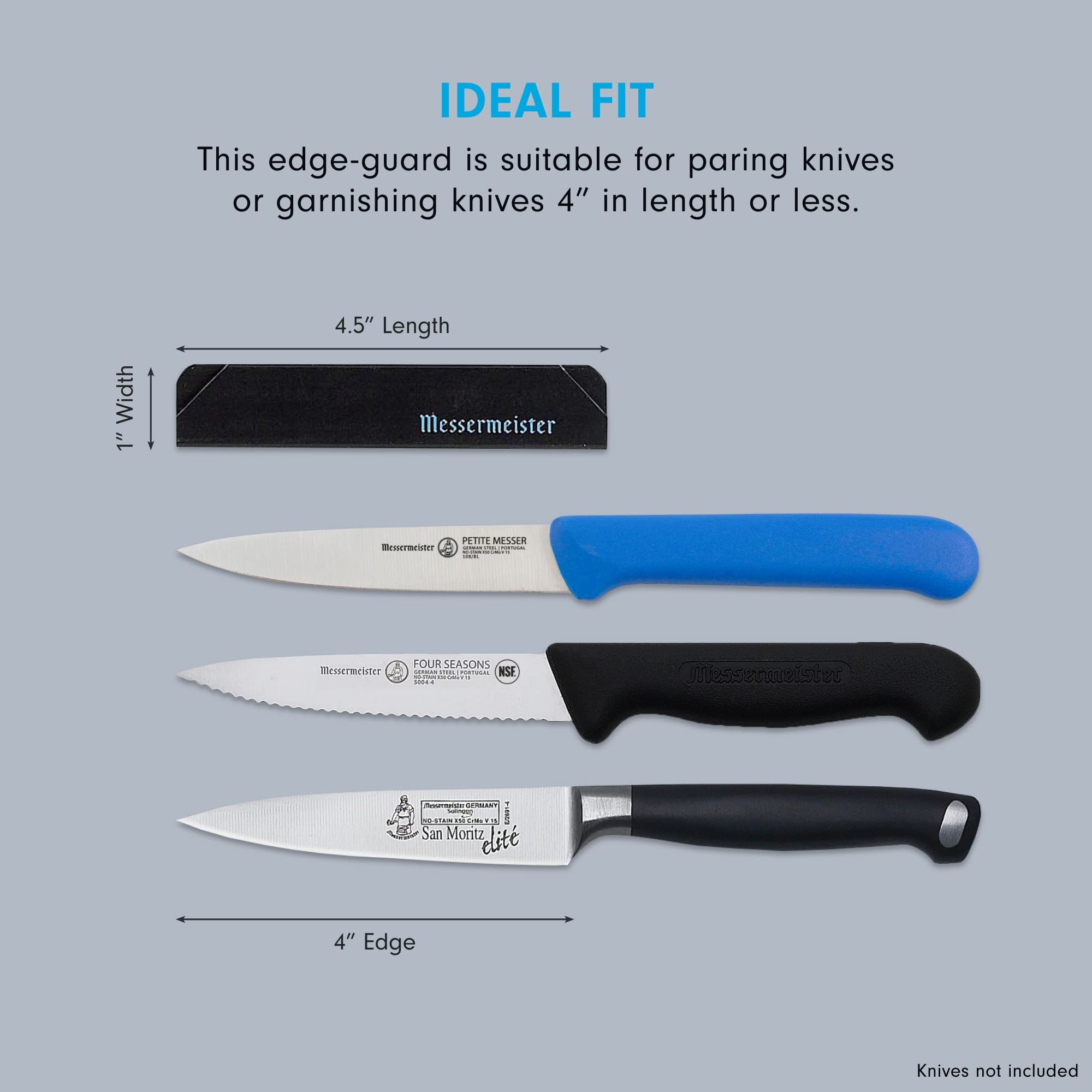 Messermeister 4β Parer Edge-Guard, Black - Fashionable & Functional Knife Protector for Paring & Garnishing Blades - 2 Blade Entry Notches - 4.5β x 0.9375β