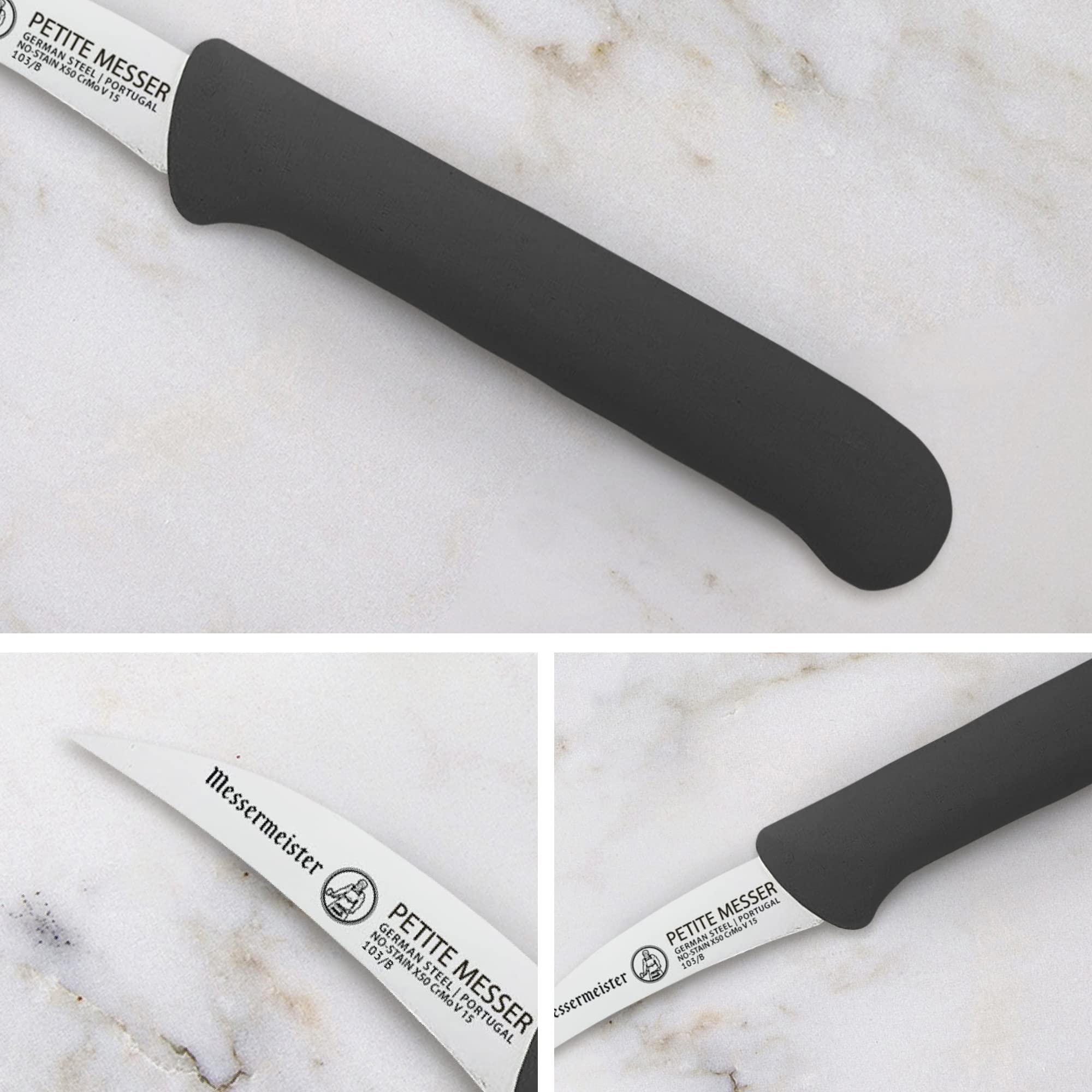 Messermeister Petite Messer 2.5” Bird’s Beak Parer with Matching Sheath, Black - German 1.4116 Stainless Steel & Ergonomic Handle - Lightweight, Rust Resistant & Easy to Maintain