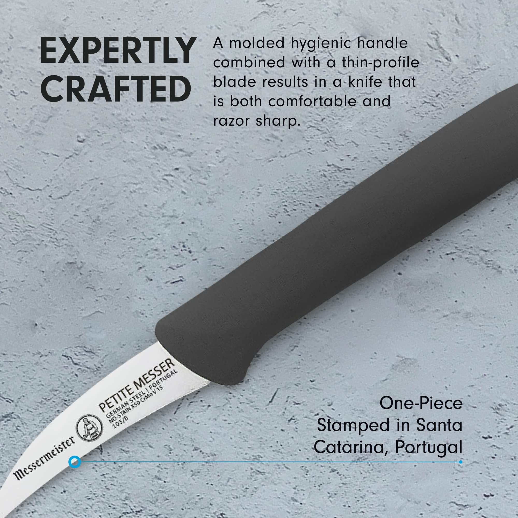 Messermeister Petite Messer 2.5” Bird’s Beak Parer with Matching Sheath, Black - German 1.4116 Stainless Steel & Ergonomic Handle - Lightweight, Rust Resistant & Easy to Maintain