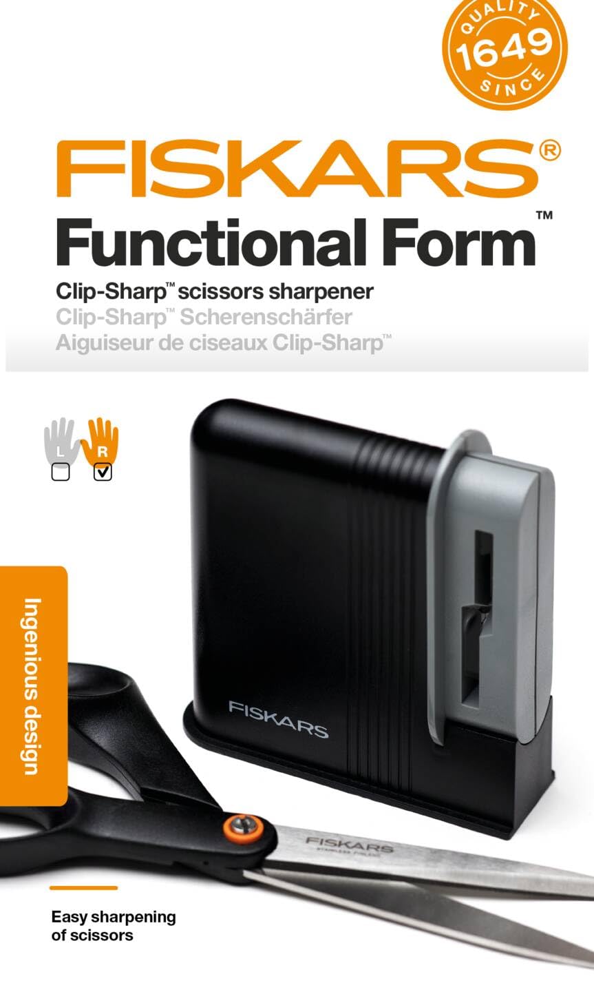 Fiskars Clip-Sharp, Total Length: 4 cm, Plastic, 1000812 Scissors Sharpener, one size, Black