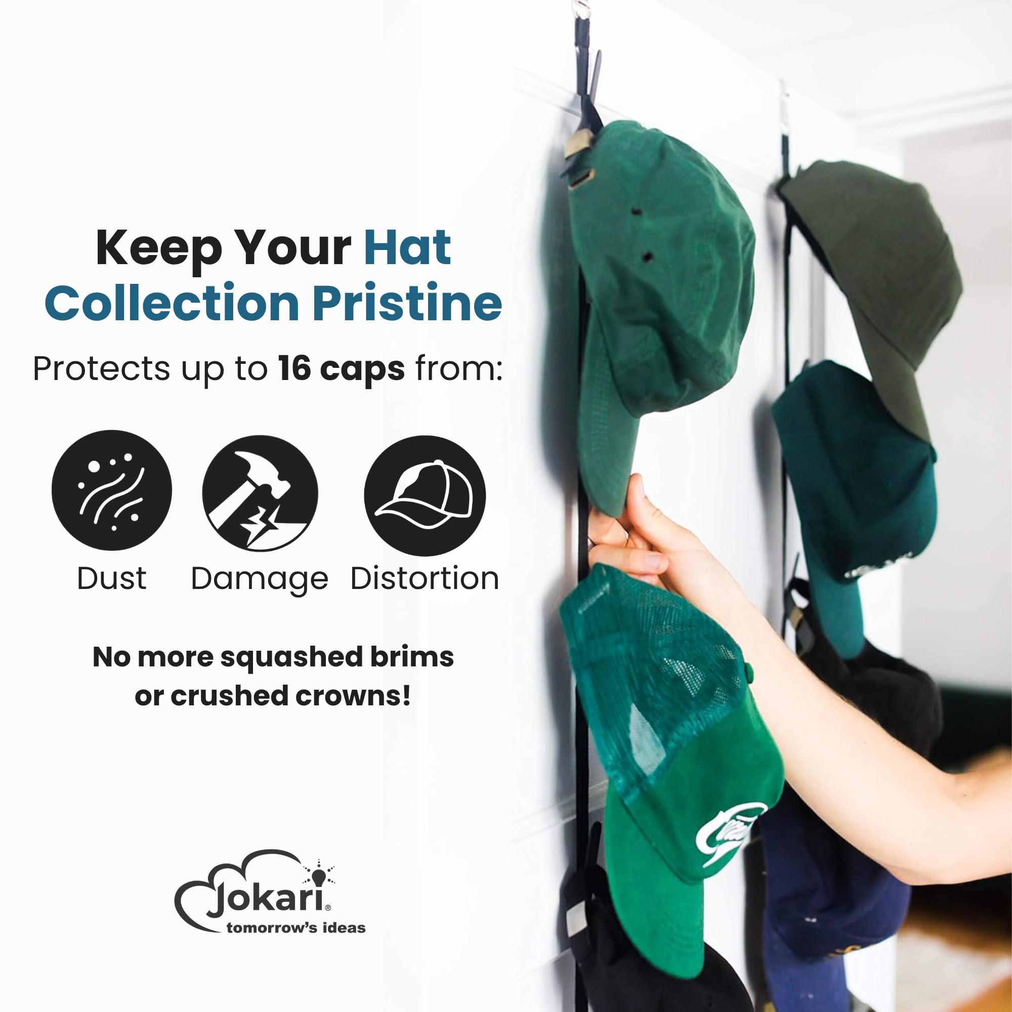 Cap Rack 2 Pack - Holds up to 16 Caps for Baseball / Ball Caps - Best Over Door Closet Organizer for Men, Boy or Women Hat Collections - Display Racks With Clips, Perfect Holder and Storage