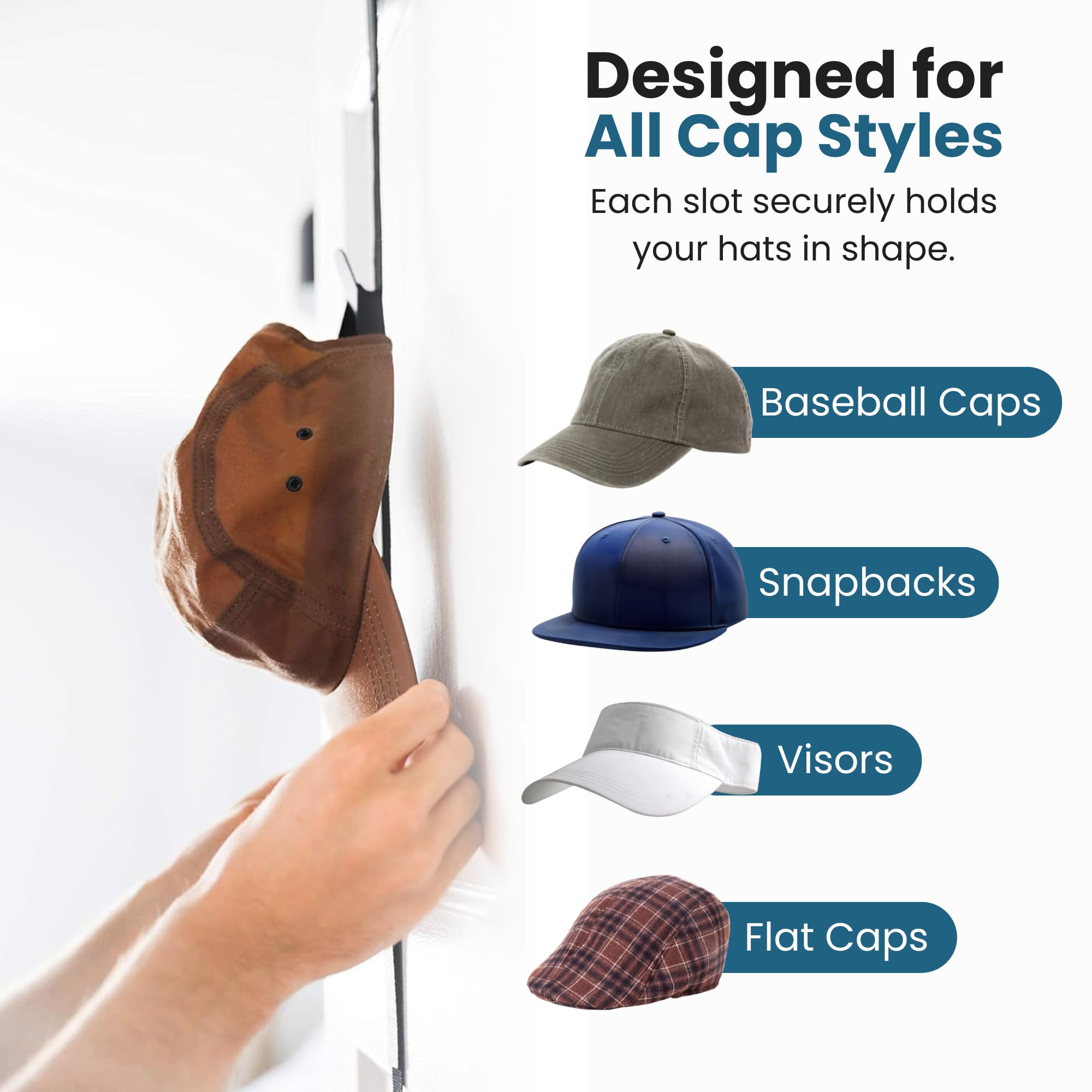 Cap Rack 2 Pack - Holds up to 16 Caps for Baseball / Ball Caps - Best Over Door Closet Organizer for Men, Boy or Women Hat Collections - Display Racks With Clips, Perfect Holder and Storage