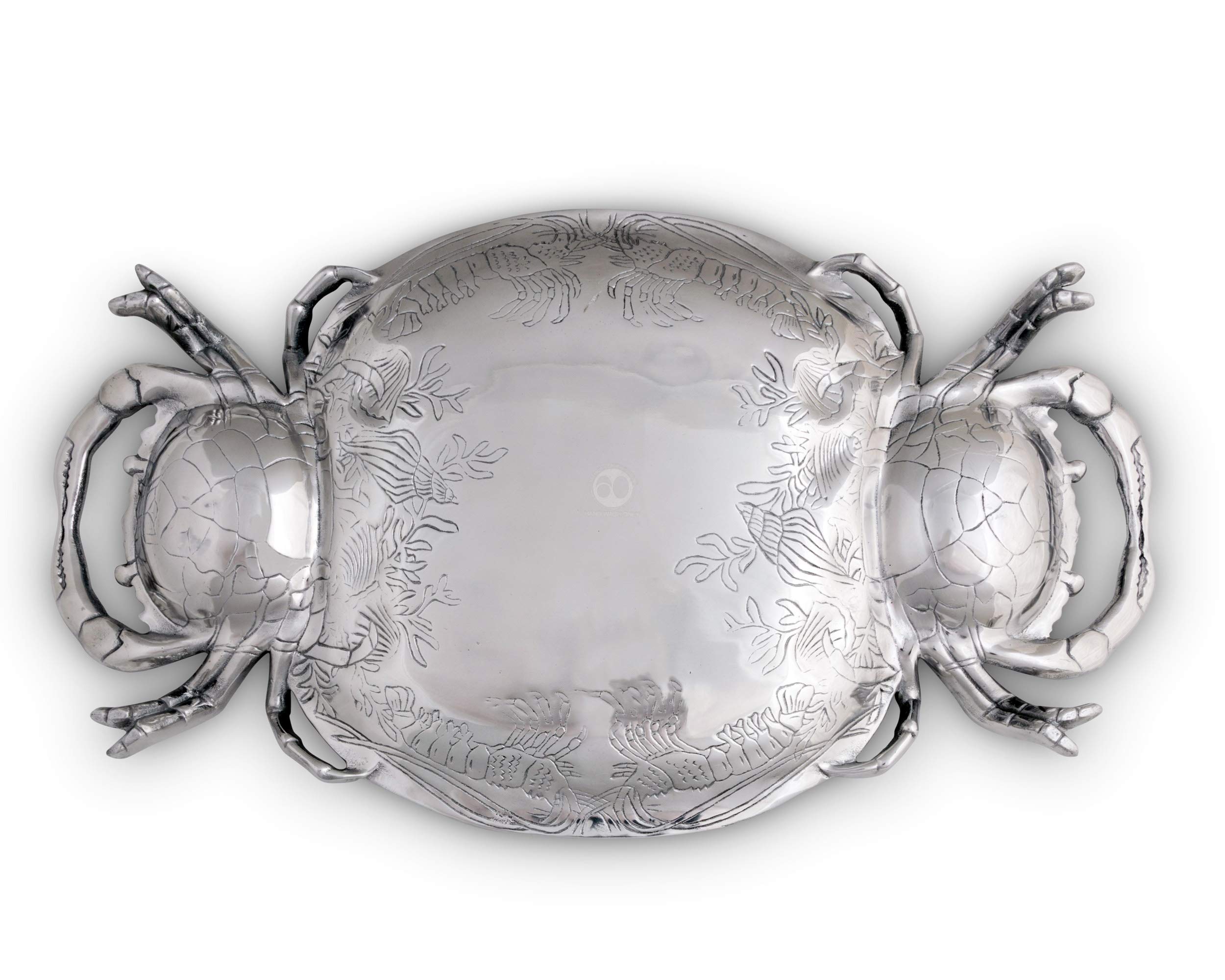 Arthur Court Aluminum Metal Crab Platter / Tray Heavy Quality Coastal Décor for Serving Food and Drinks 24 inch x 13.5 inch