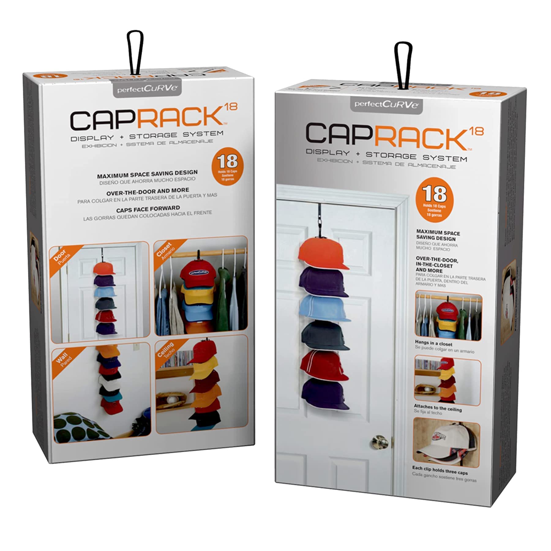 Perfect Curve Cap Rack18 System – Hat Racks for Baseball Caps | Hat Organizer for Closet | Over Door Hanger | Over Door Organizer | Six Clips Hold up to 18 Caps | Black