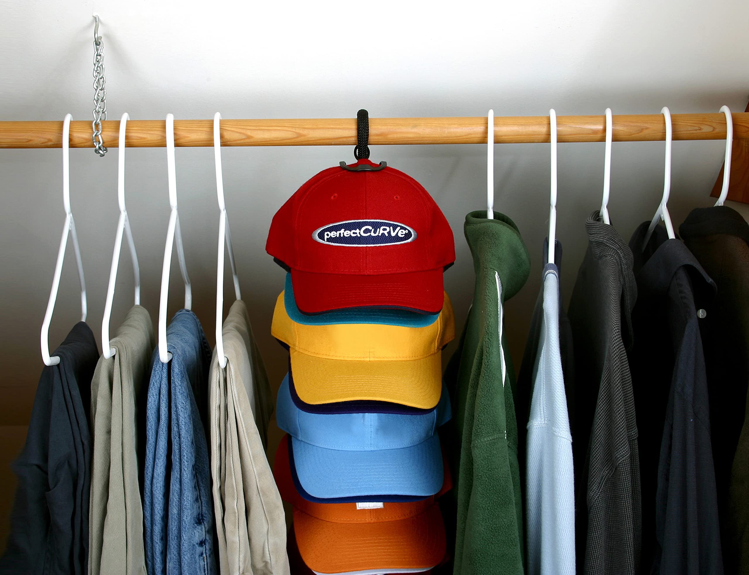 Perfect Curve Cap Rack18 System – Hat Racks for Baseball Caps | Hat Organizer for Closet | Over Door Hanger | Over Door Organizer | Six Clips Hold up to 18 Caps | Black