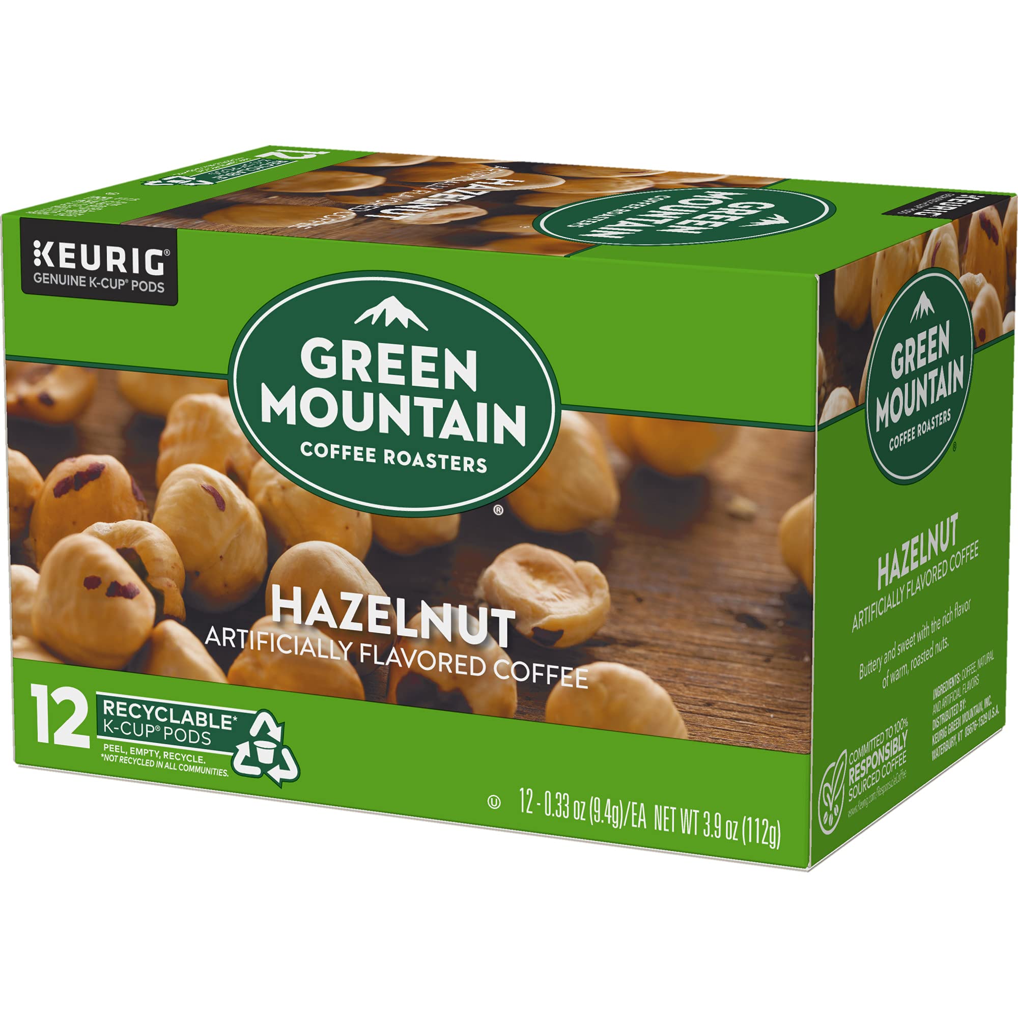 Green Mountain Coffee Roasters Hazelnut Keurig Single-Serve K-Cup pods, Light Roast Coffee, 12 Count