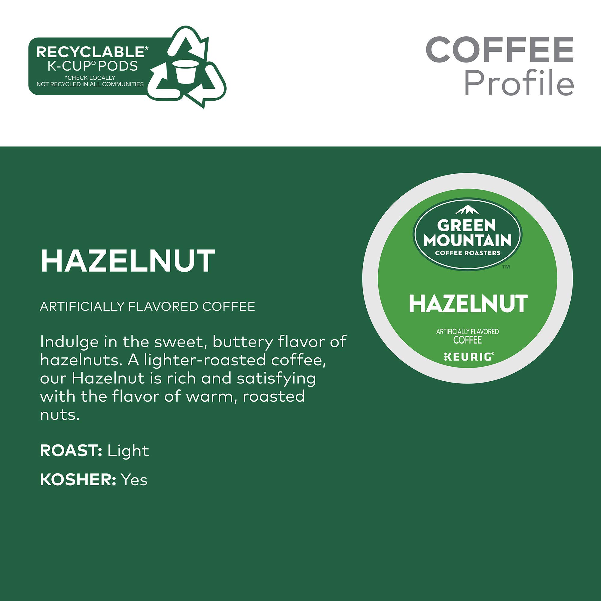 Green Mountain Coffee Roasters Hazelnut Keurig Single-Serve K-Cup pods, Light Roast Coffee, 12 Count