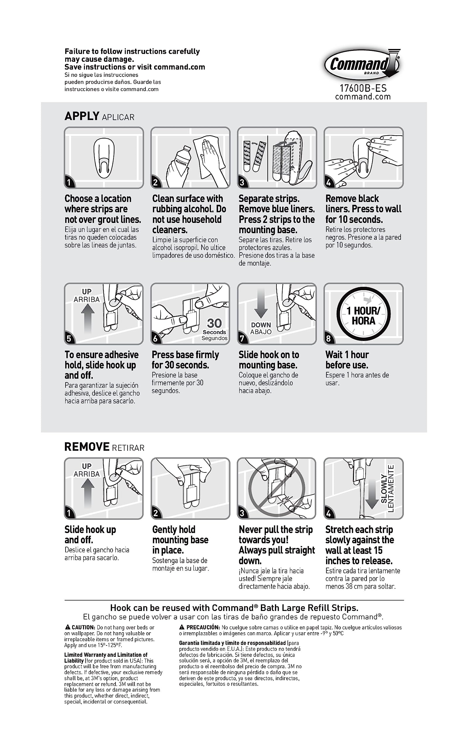 Command 17600B-ES Bathroom Water-Resistant, 1-Hook, 2-Strips, Organize Damage-Free HARDWARE, 0