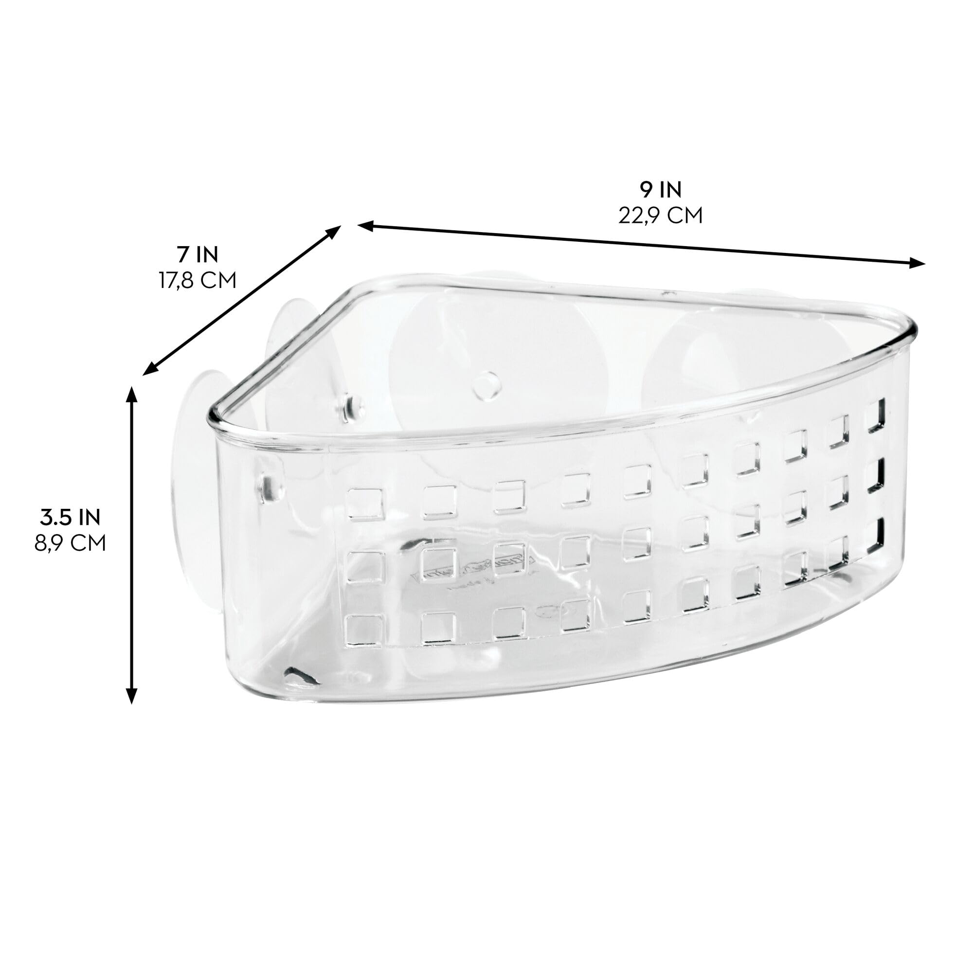 iDesign Plastic Suction Shower Caddy Basket for Shampoo, Conditioner, Soap, Creams, Towels, Razors, Loofahs in Master, Guest, Kid's Bathroom, 7.25" x 4.5" x 6.5", Clear