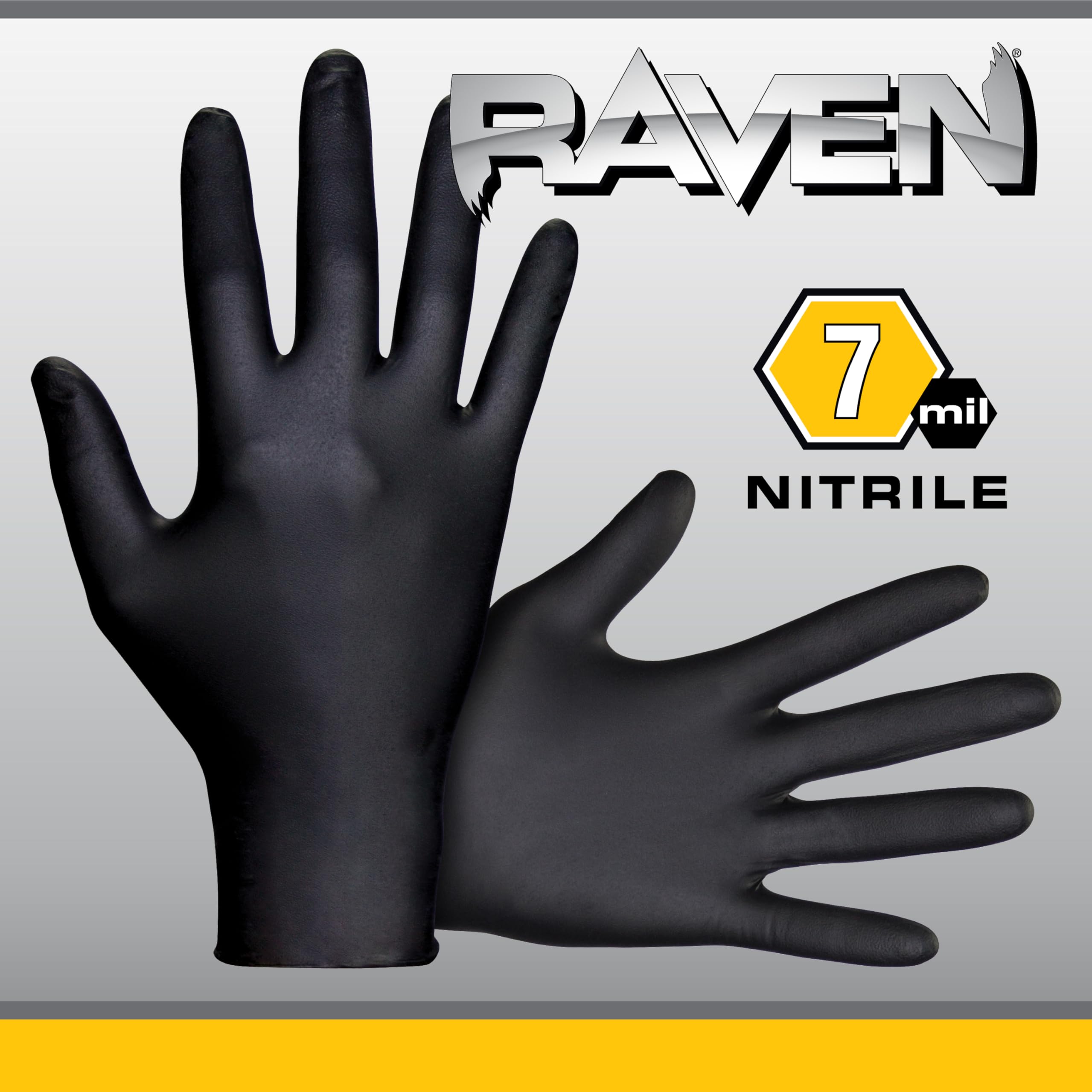 SAS Safety 66517 Raven Powder-Free Disposable Black Nitrile 7-Mil Gloves, 100 Gloves by Weight