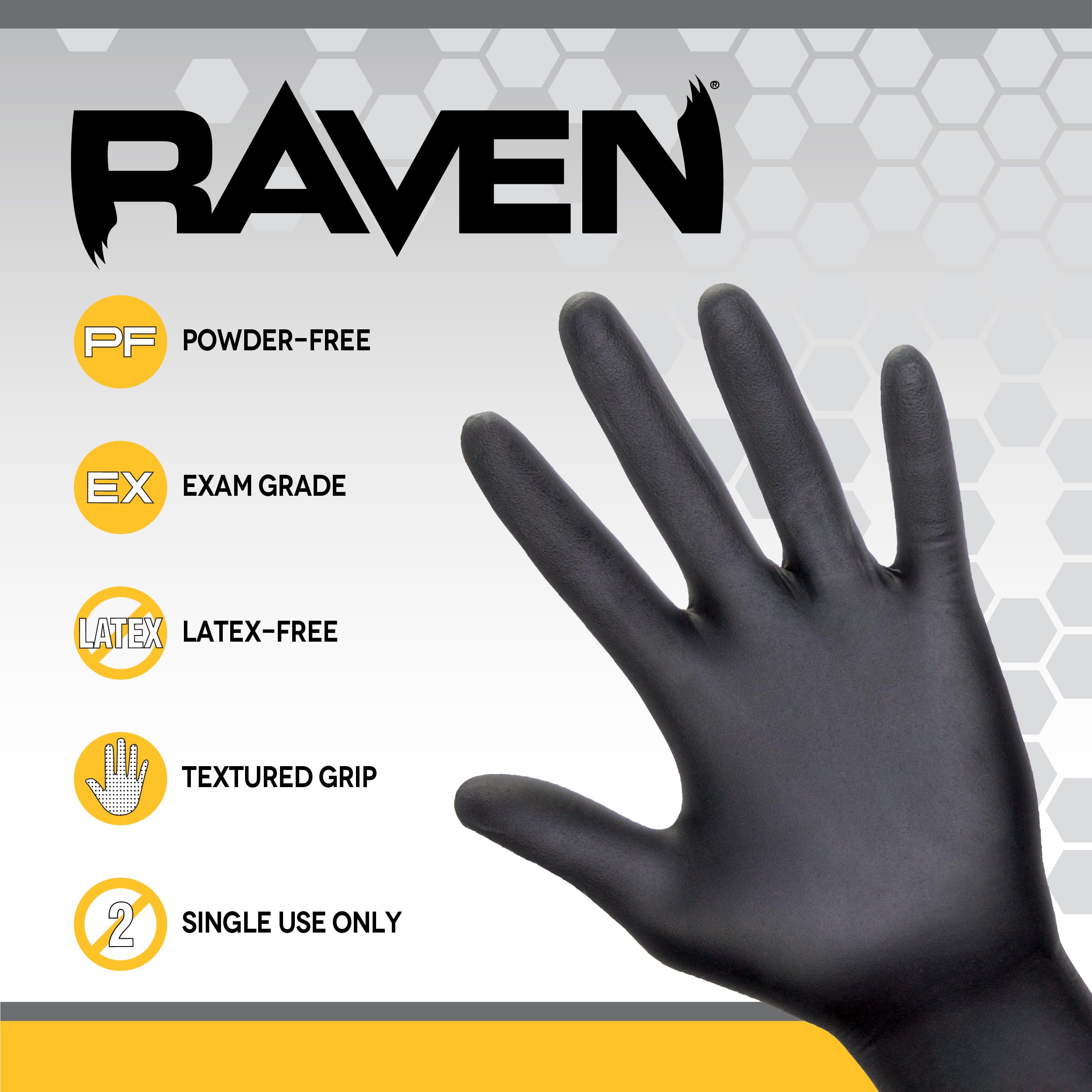 SAS Safety 66516 Raven Powder-Free Nitrile Gloves, Medium , Black