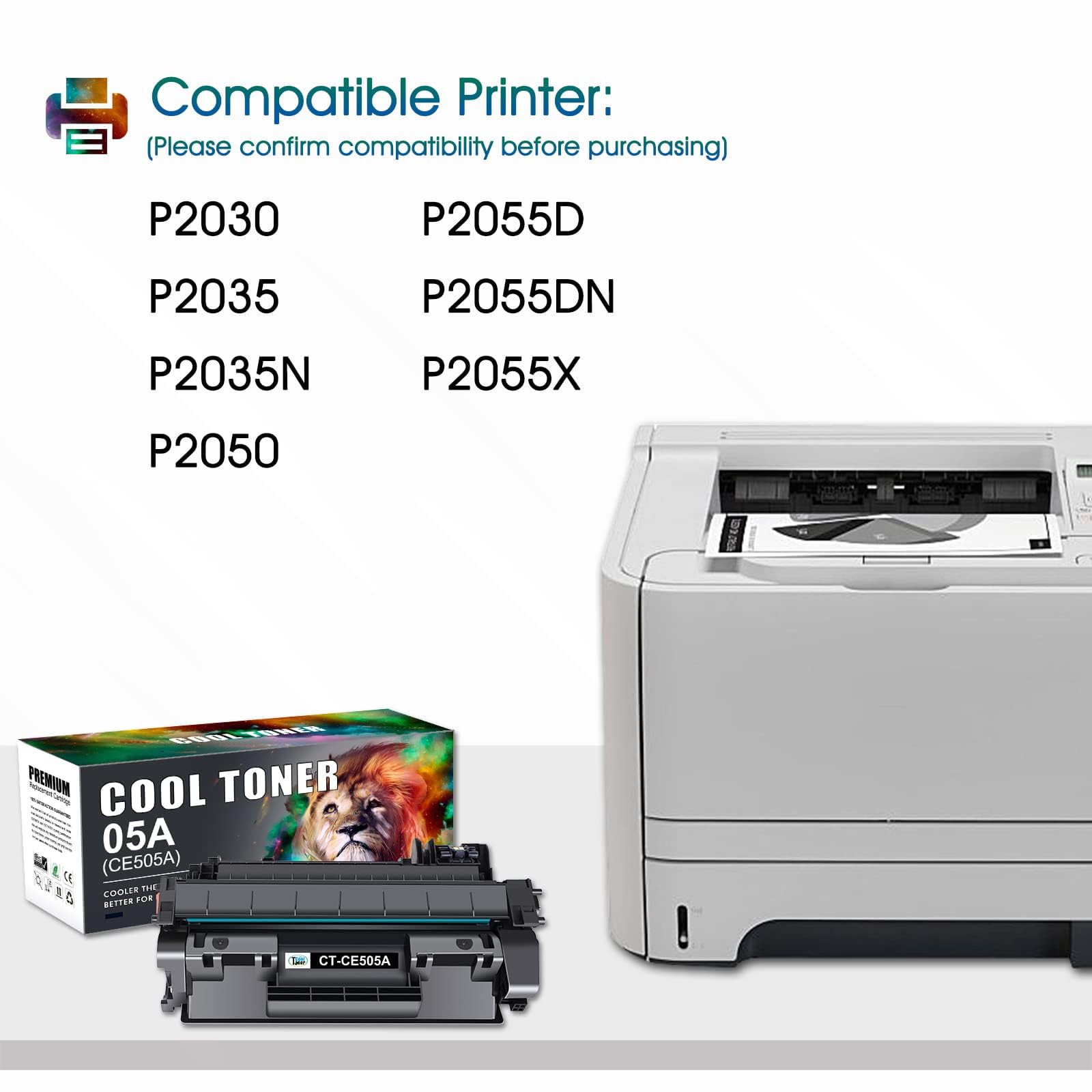 Cool Toner Compatible 05A Toner Cartridge Replacement for HP CE505A Toner Cartridge for HP Laserjet P2035 P2055DN P2035N P2030 P2050 P2055D P2055X Printer Ink (Black, 2-Pack)