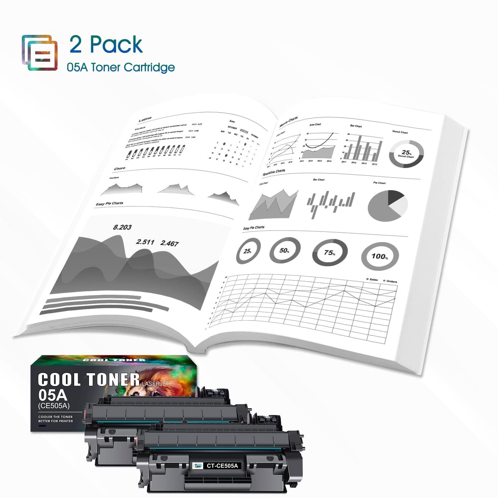 Cool Toner Compatible 05A Toner Cartridge Replacement for HP CE505A Toner Cartridge for HP Laserjet P2035 P2055DN P2035N P2030 P2050 P2055D P2055X Printer Ink (Black, 2-Pack)