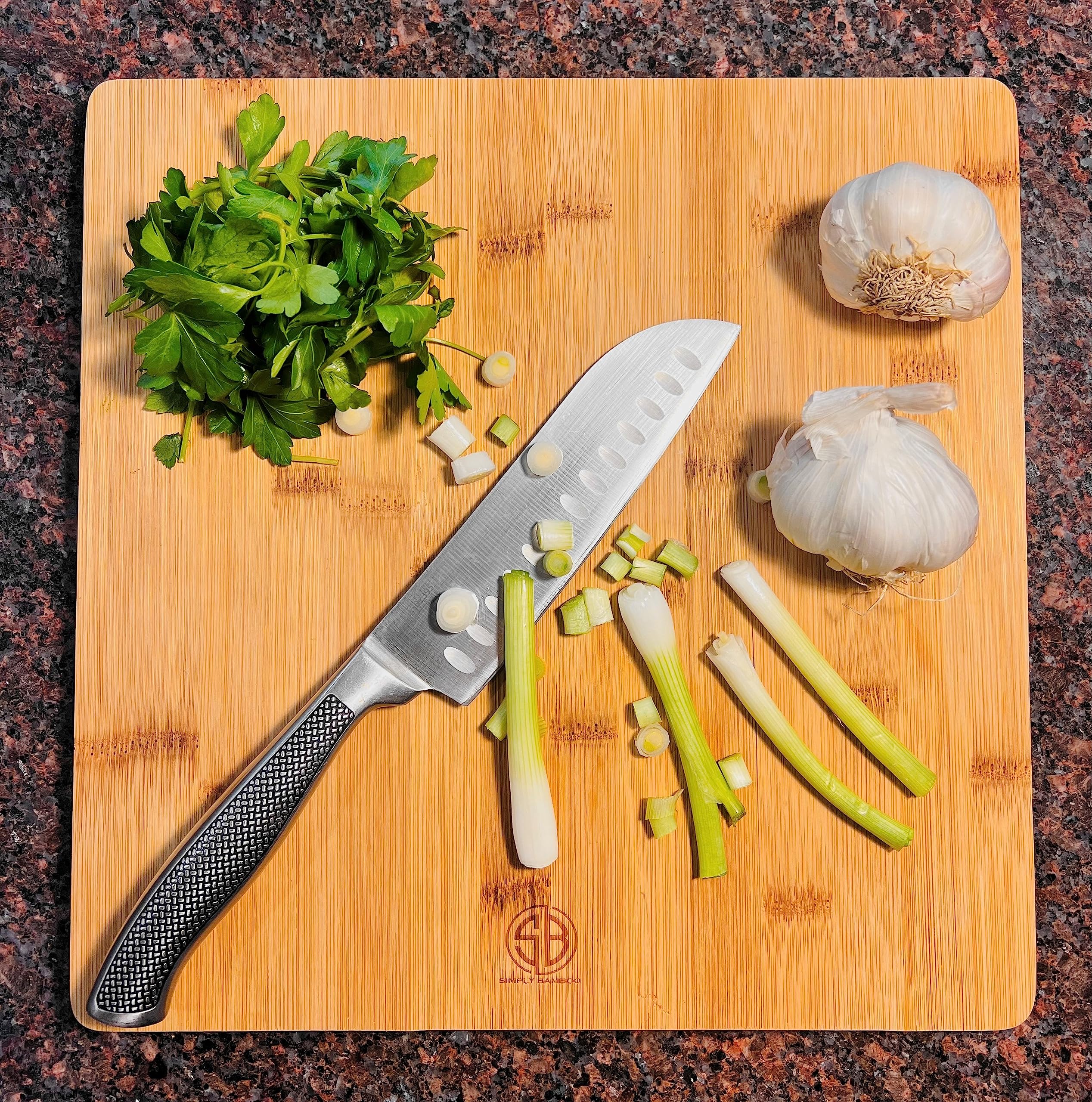 Simply Bamboo CBV112 Valencia Bamboo Cutting Board for Kitchen | Butcher Block| Chopping Board - 12" x 12" x 0.625"