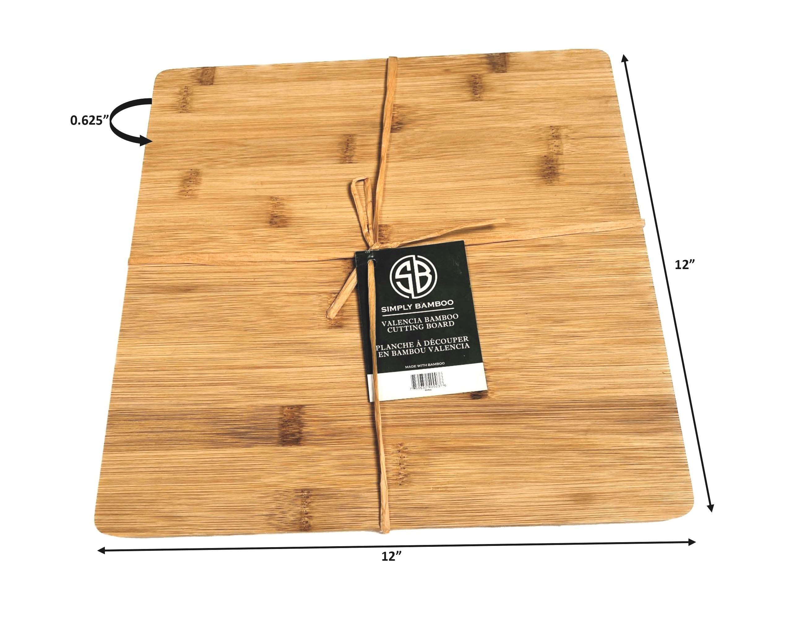 Simply Bamboo CBV112 Valencia Bamboo Cutting Board for Kitchen | Butcher Block| Chopping Board - 12" x 12" x 0.625"