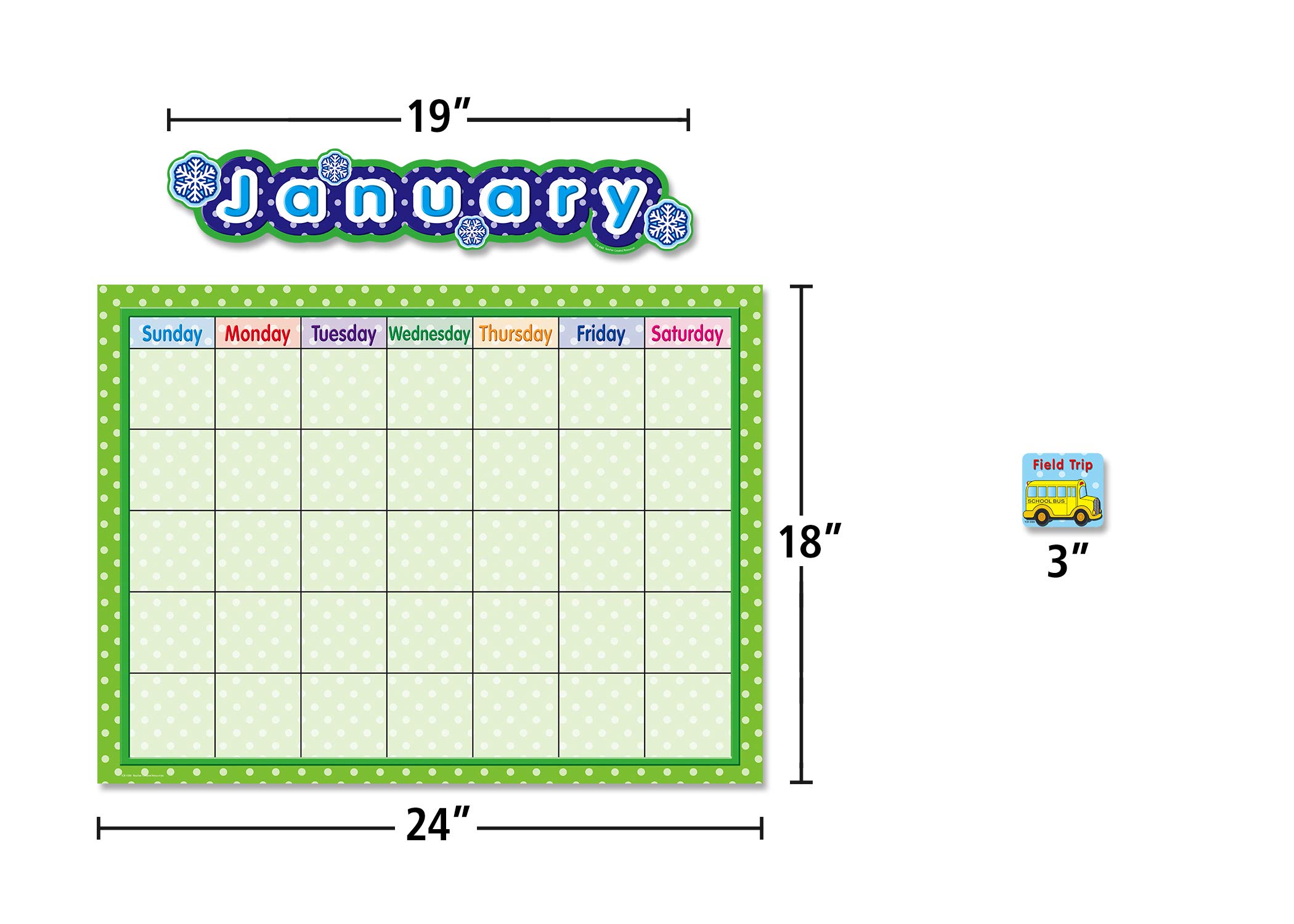Teacher Created Resources TCR4188 Polka Dot School Calendar Bulletin Board Set, Paper, Multi