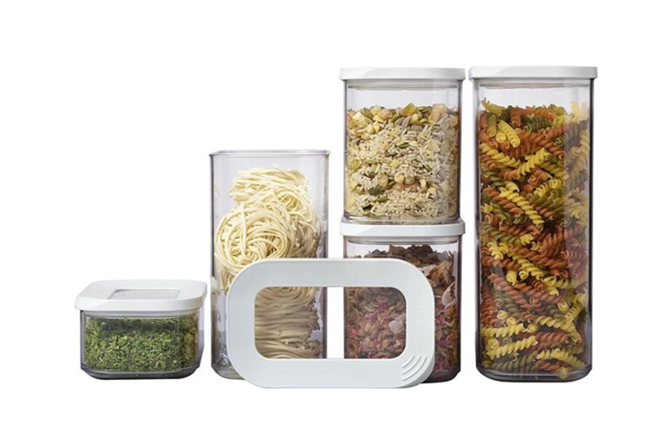 Mepal MODULA 5 Piece Food Storage Box Set for Cereal or Pasta with 3 Transparent Lids, Airtight, BPA Free, 1 Set