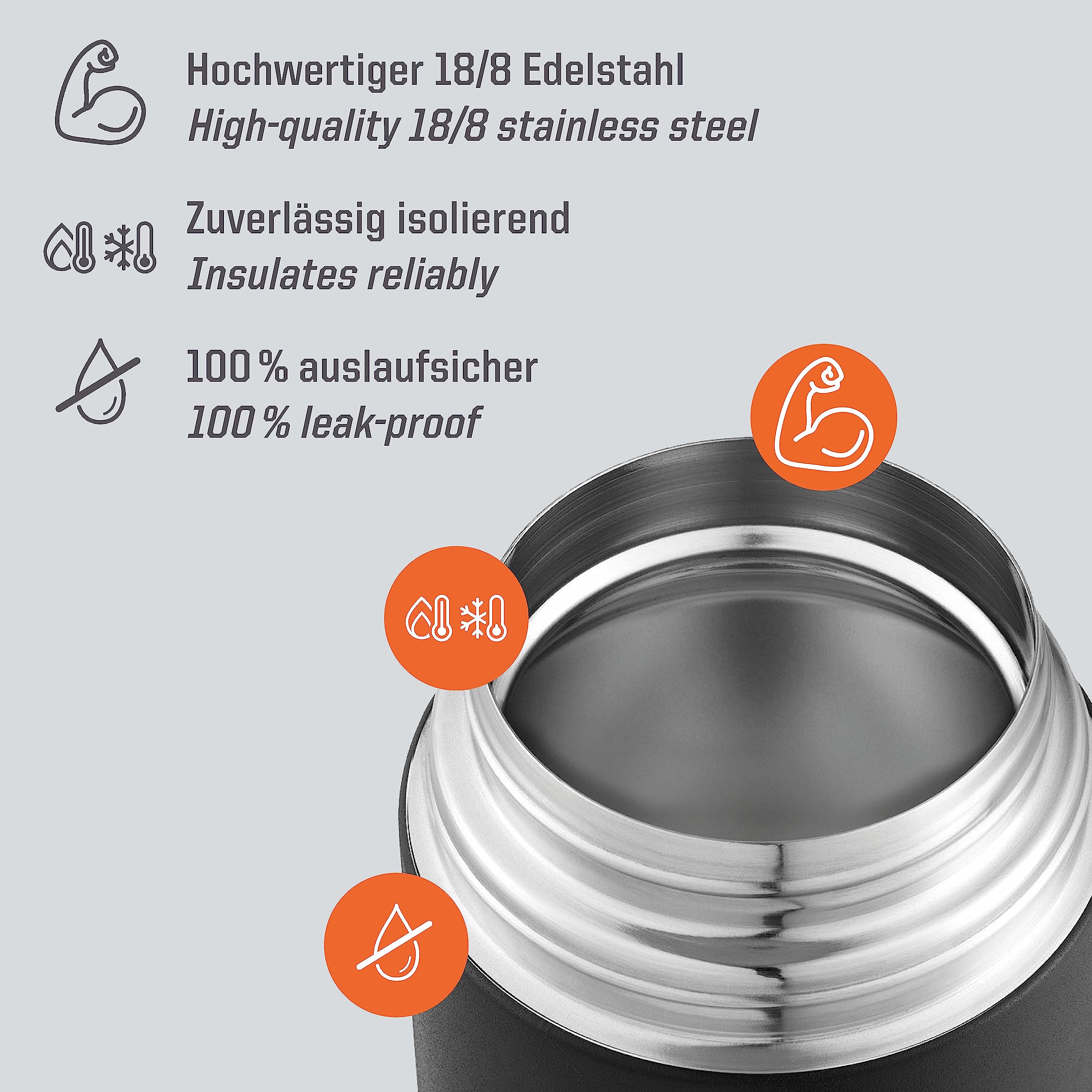 Esbit Stainless Steel Vacuum Food Jug with Double-Wall Insulation, Pressure Release and Bowl Lid - 0.5 Liter