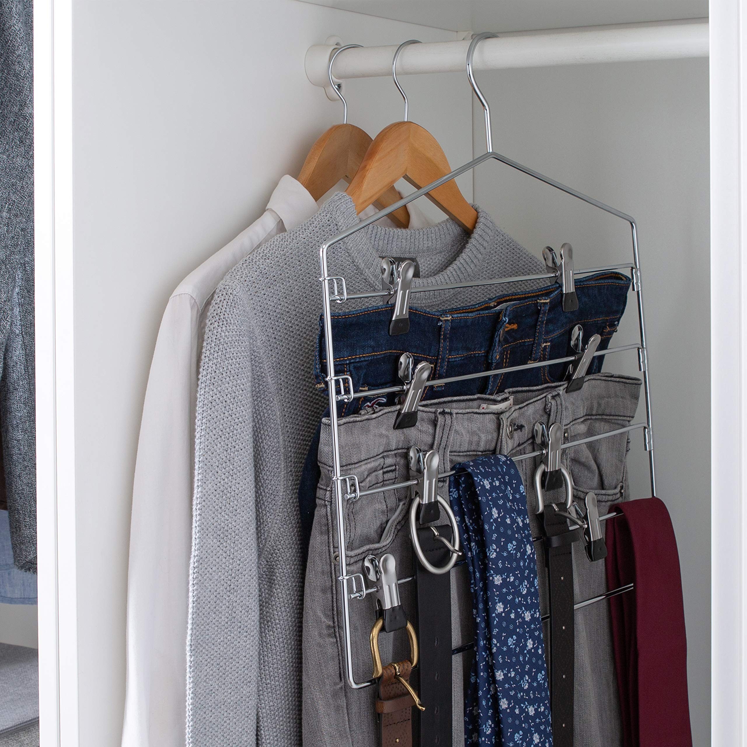 Organize It All 4 Tier Swing Arm Slack Rack Hanger, Closet Organizer for Pants, Scarves, Skirts