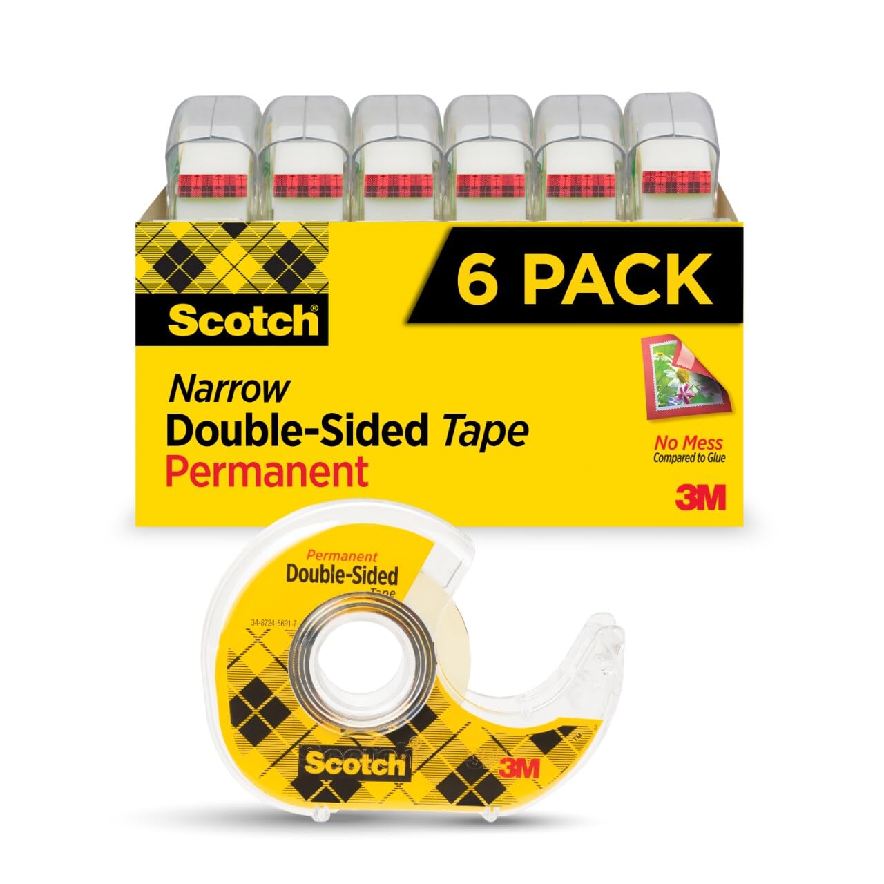 Scotch Double Sided Tape, 1/2 in x 500 in, 6 Dispensered Rolls (6137H-2PC-MP)