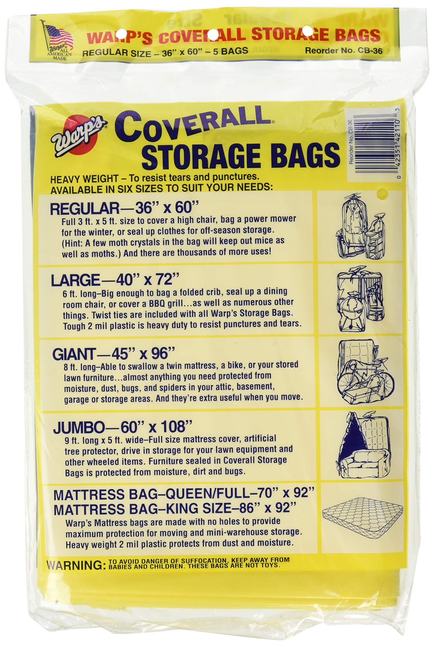 Warp Brothers CB-36 Banana, 5-36"x60" Regular Storage Bags, Multicolor, 5 Piece
