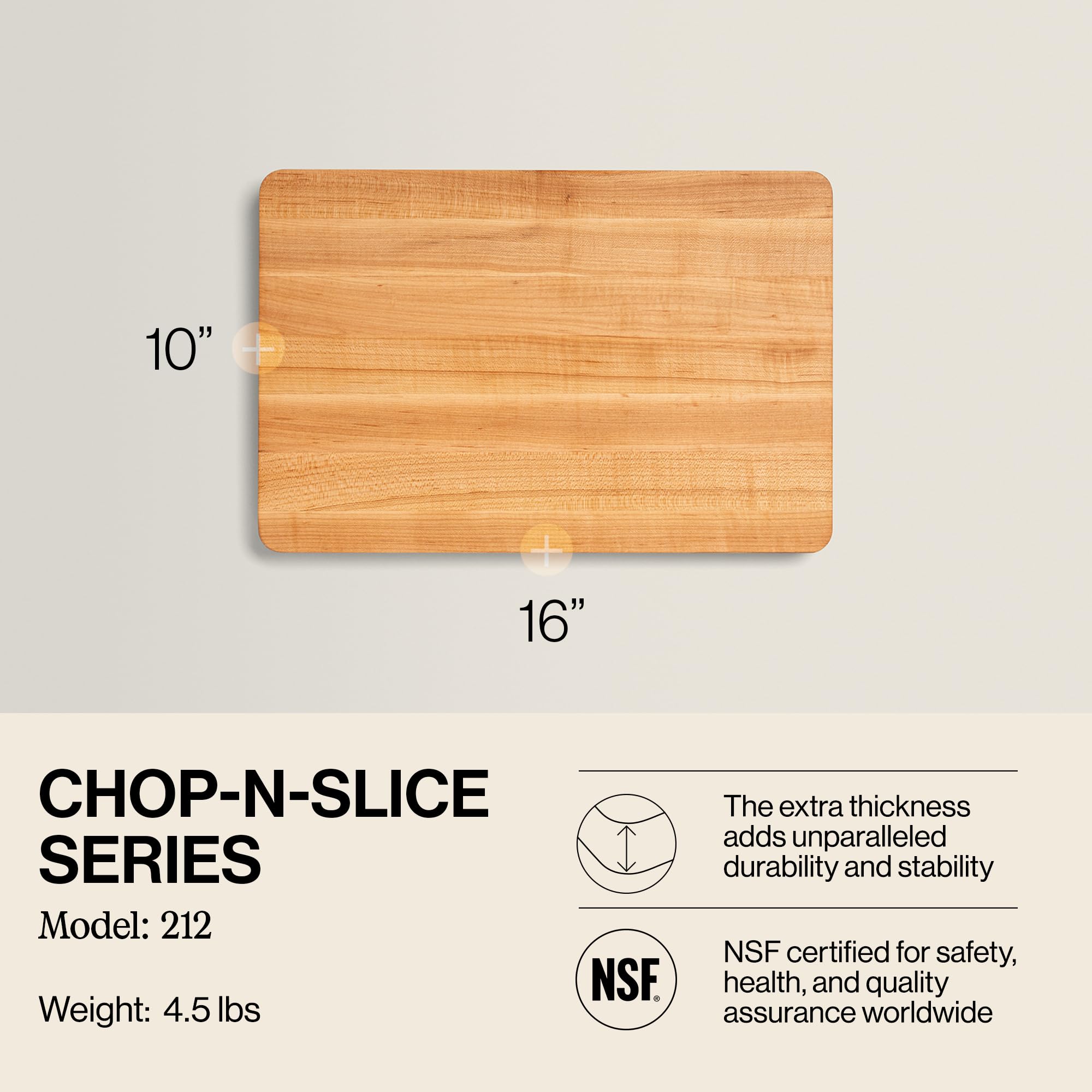 John Boos Block Chop-N-Slice Maple Wood Edge Grain Reversible Cutting Board, 16 Inches x 10 Inches x 1 Inches