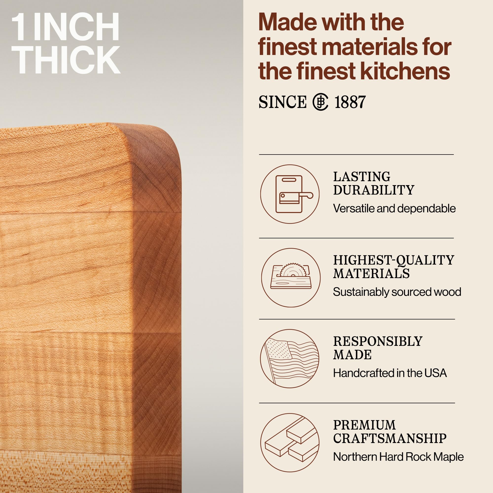 John Boos Block Chop-N-Slice Maple Wood Edge Grain Reversible Cutting Board, 16 Inches x 10 Inches x 1 Inches