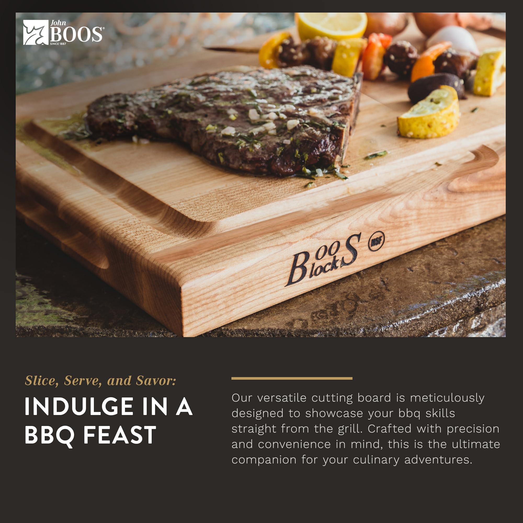 John Boos Block BBQBD Reversible Maple Wood Edge Grain BBQ Cutting Board with Juice Groove, 18 Inches x 12 Inches x 1.5 Inches