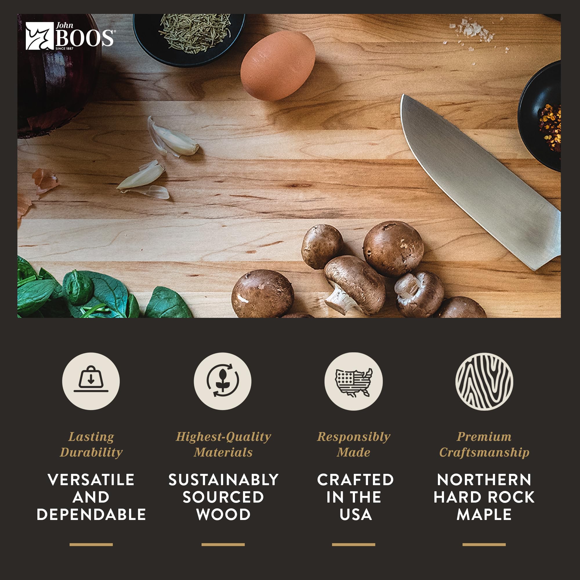 John Boos Block RA03 Maple Wood Edge Grain Reversible Cutting Board, 24 Inches x 18 Inches x 2.25 Inches
