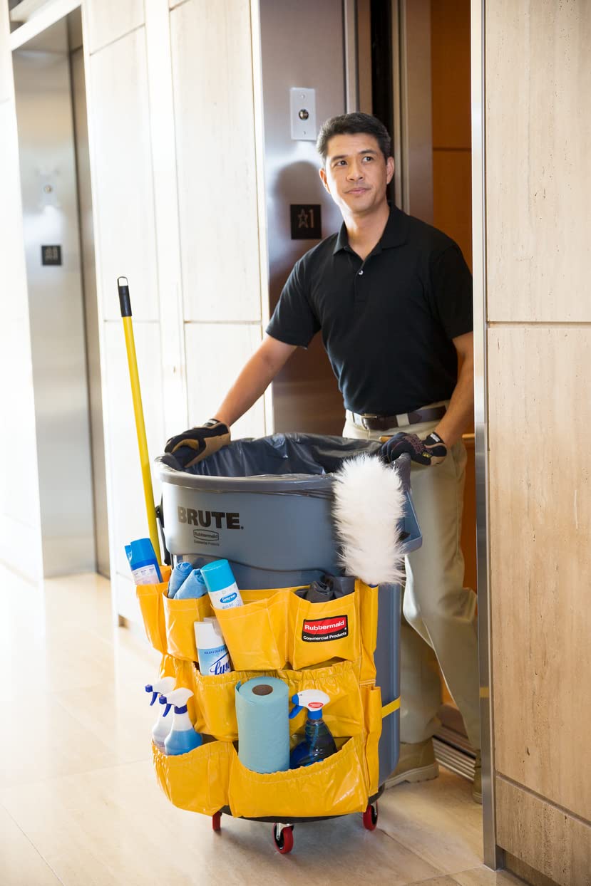 Rubbermaid Commercial Products Supply Organizing Caddy for Brute Trash Cans, Yellow, Tool Organizer Storage for Spray Bottles/PaperTowels/Gloves/Scrub Brush