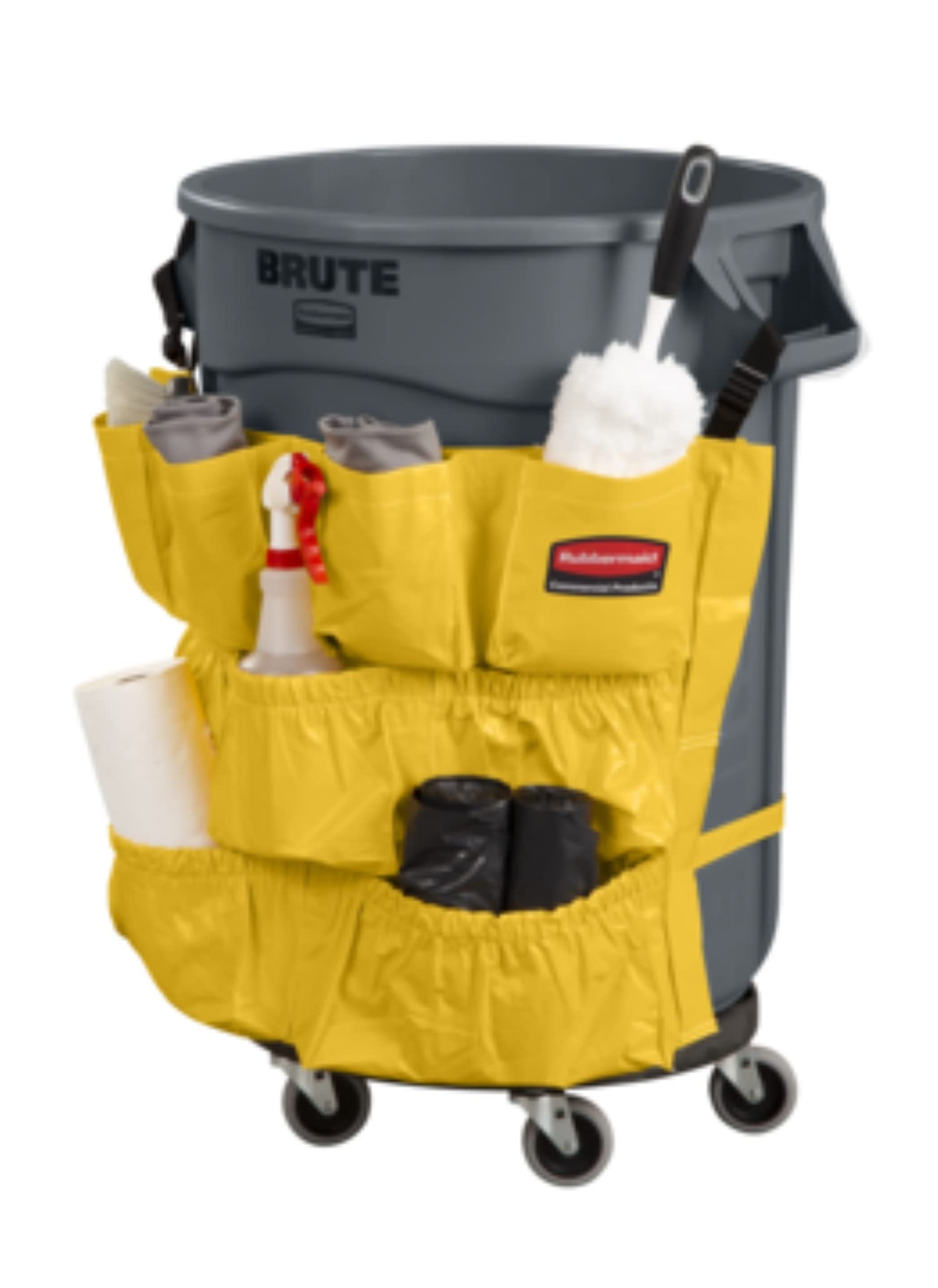 Rubbermaid Commercial Products Supply Organizing Caddy for Brute Trash Cans, Yellow, Tool Organizer Storage for Spray Bottles/PaperTowels/Gloves/Scrub Brush