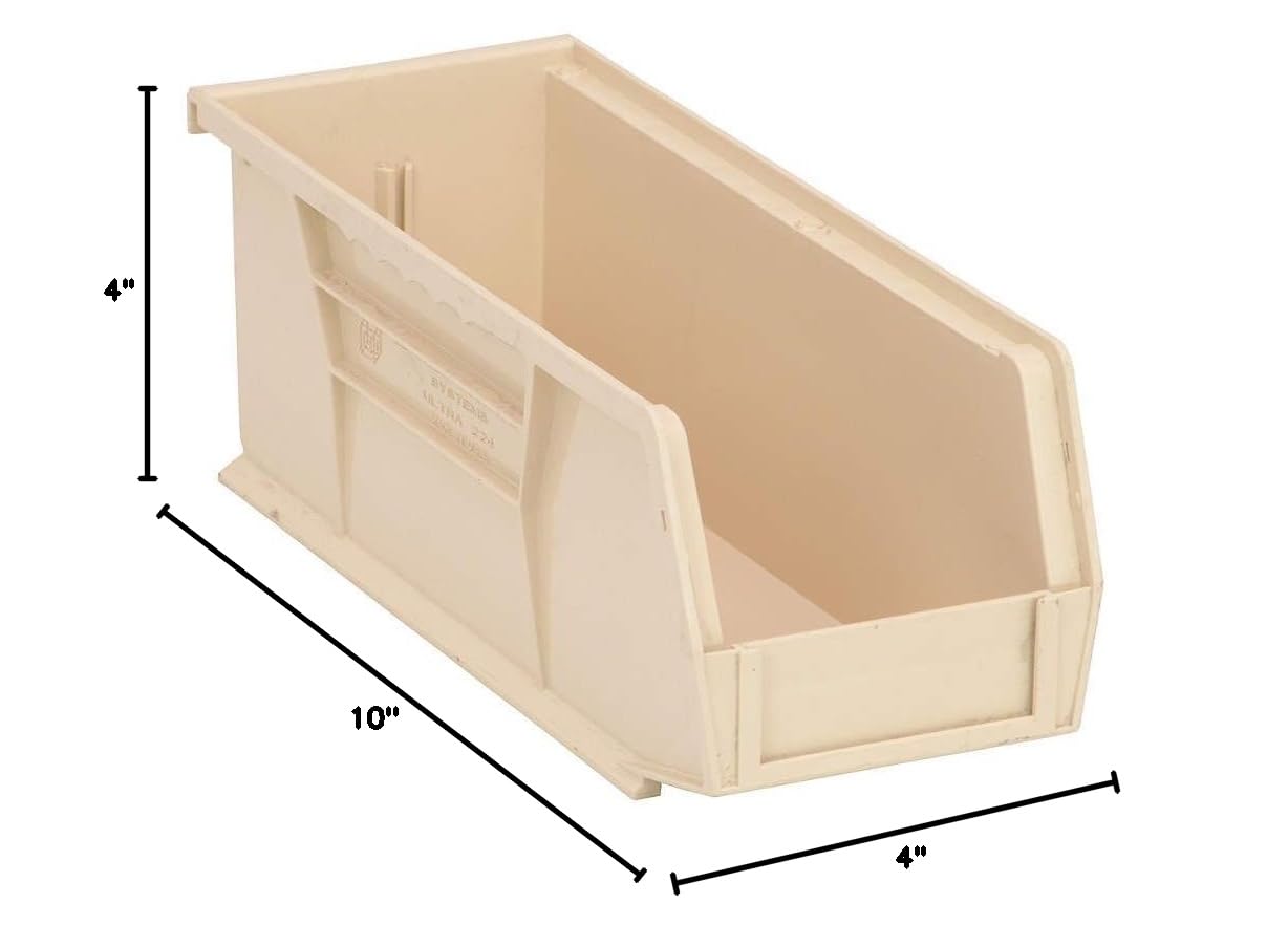 Quantum QUS224 Plastic Storage Stacking 10-Inch by 4-Inch by 4-Inch Ultra Bin, Ivory, Case of 12
