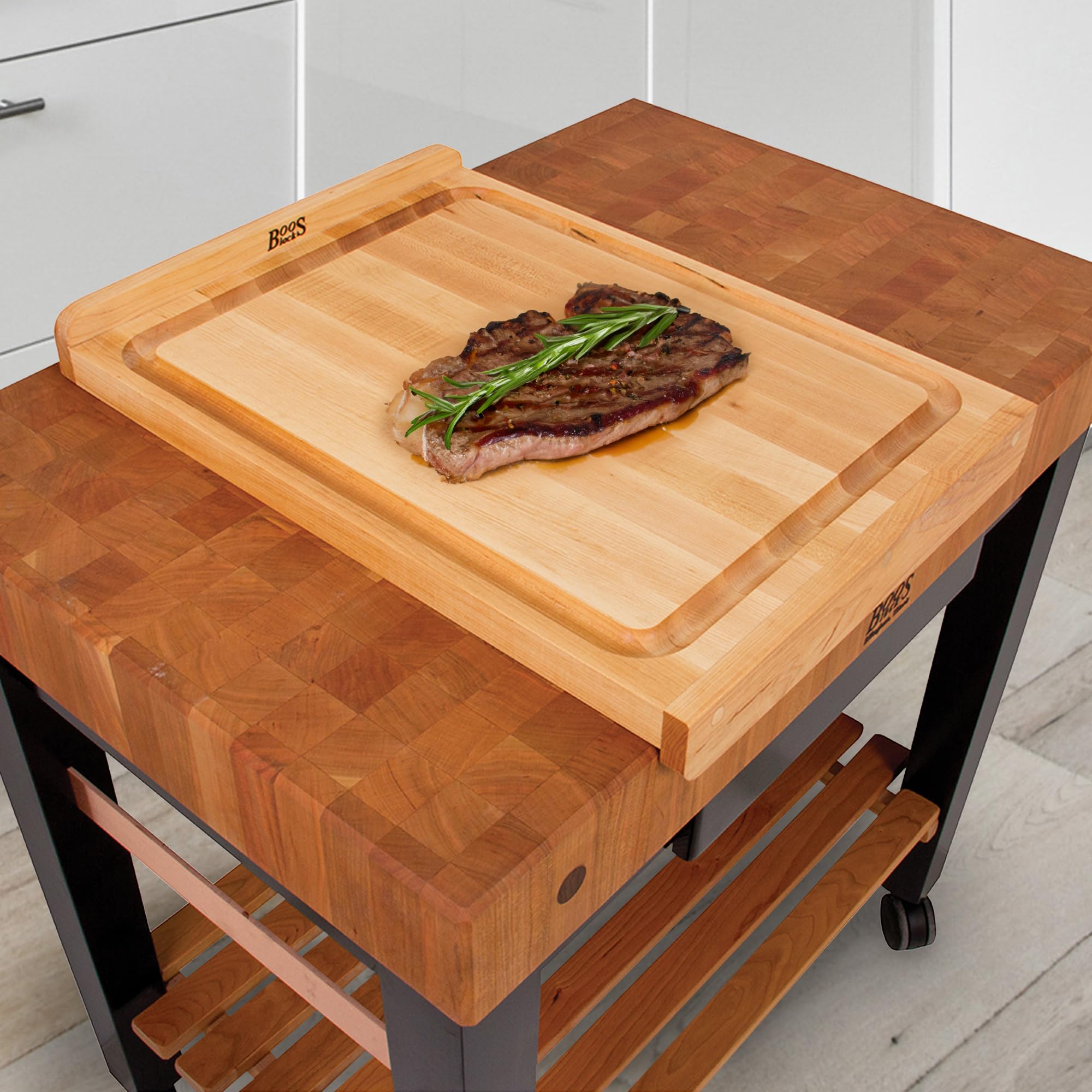 John Boos Block KNEB23 Maple Wood Countertop Reversible Edge Grain Cutting Board with Gravy Groove, 23.75 Inches x 17.25 Inches x 1.25 Inches